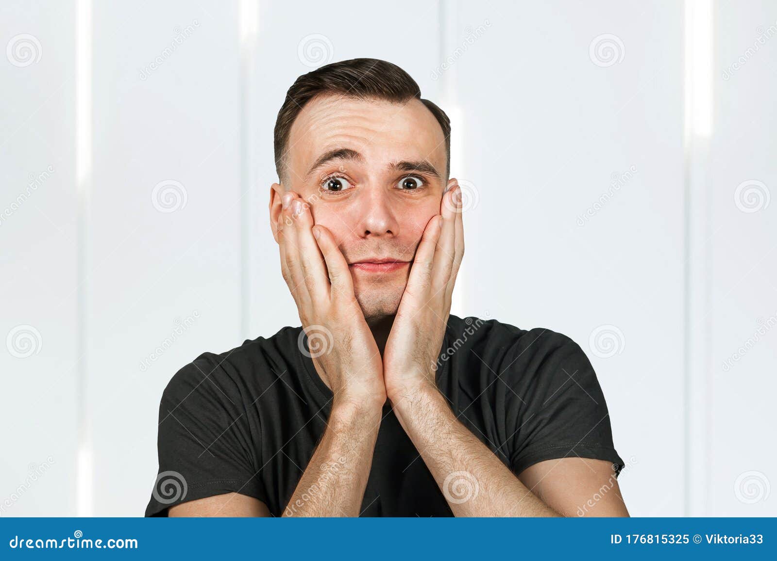 Young Sad Surprised Man Hold One Hand To One Cheek Stock Image - Image ...