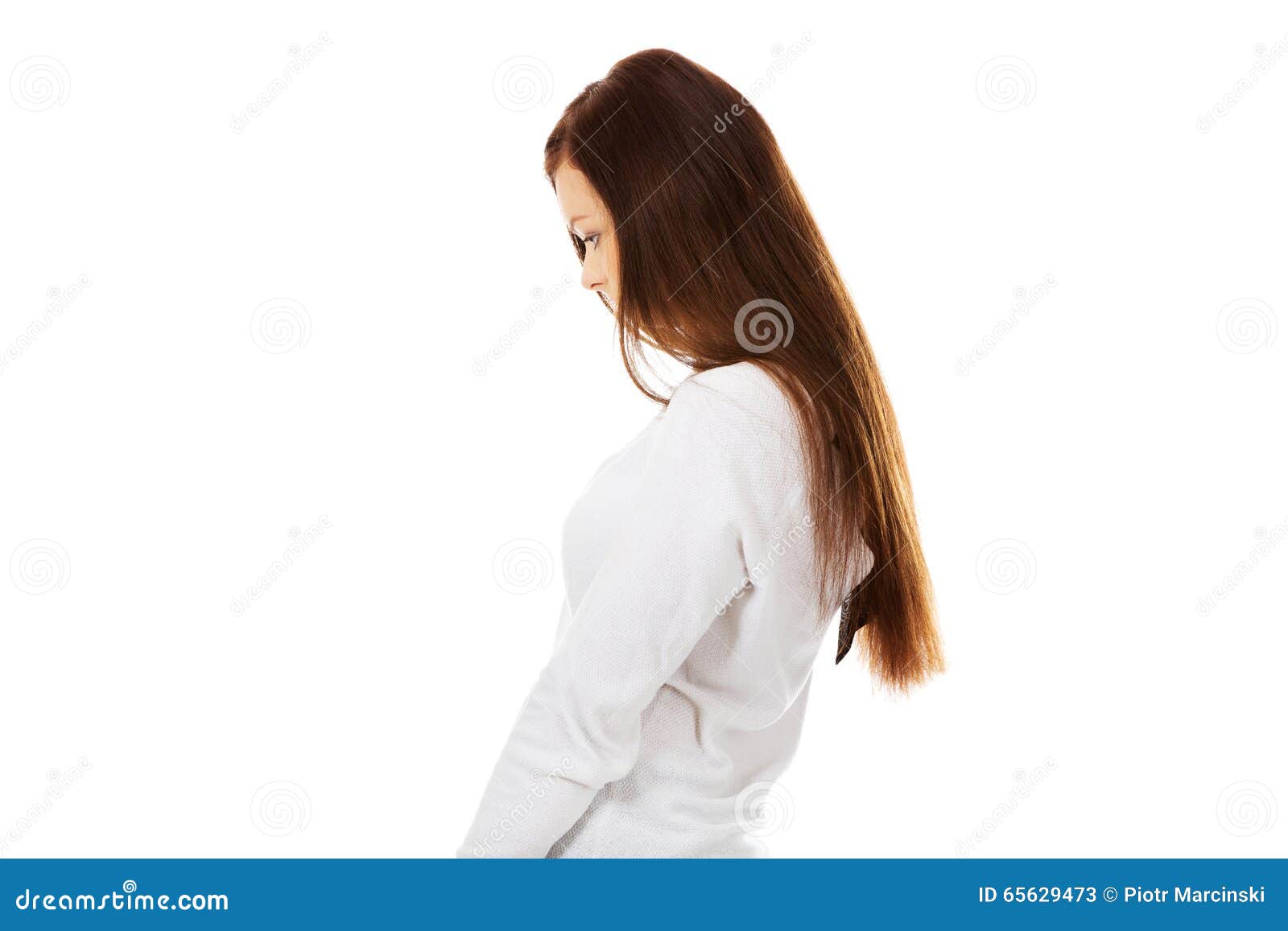 Young Sad Woman with Her Head Down Stock Image - Image of back, fault ...