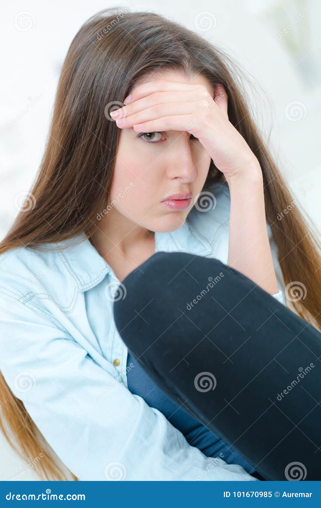 Young Sad Woman Lowered Head Stock Image - Image of city, people: 101670985