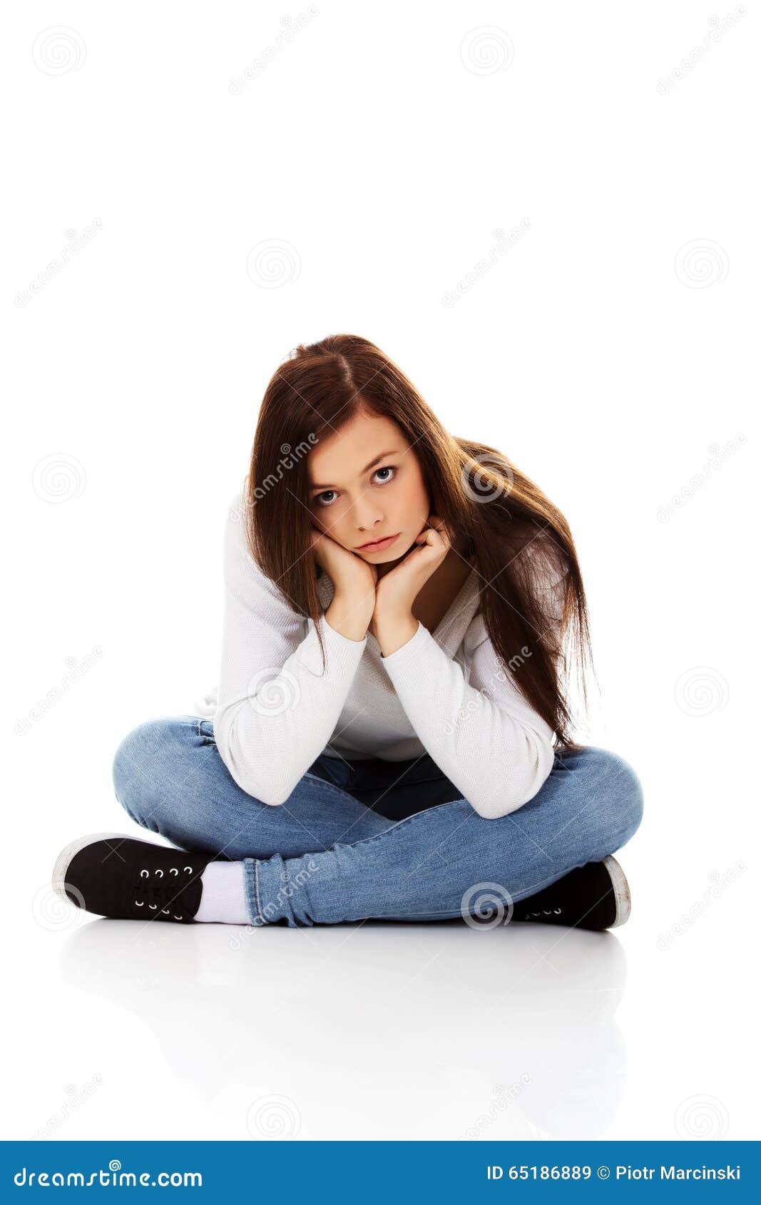 Young Sad Woman Sitting on the Floor Stock Image - Image of adult ...