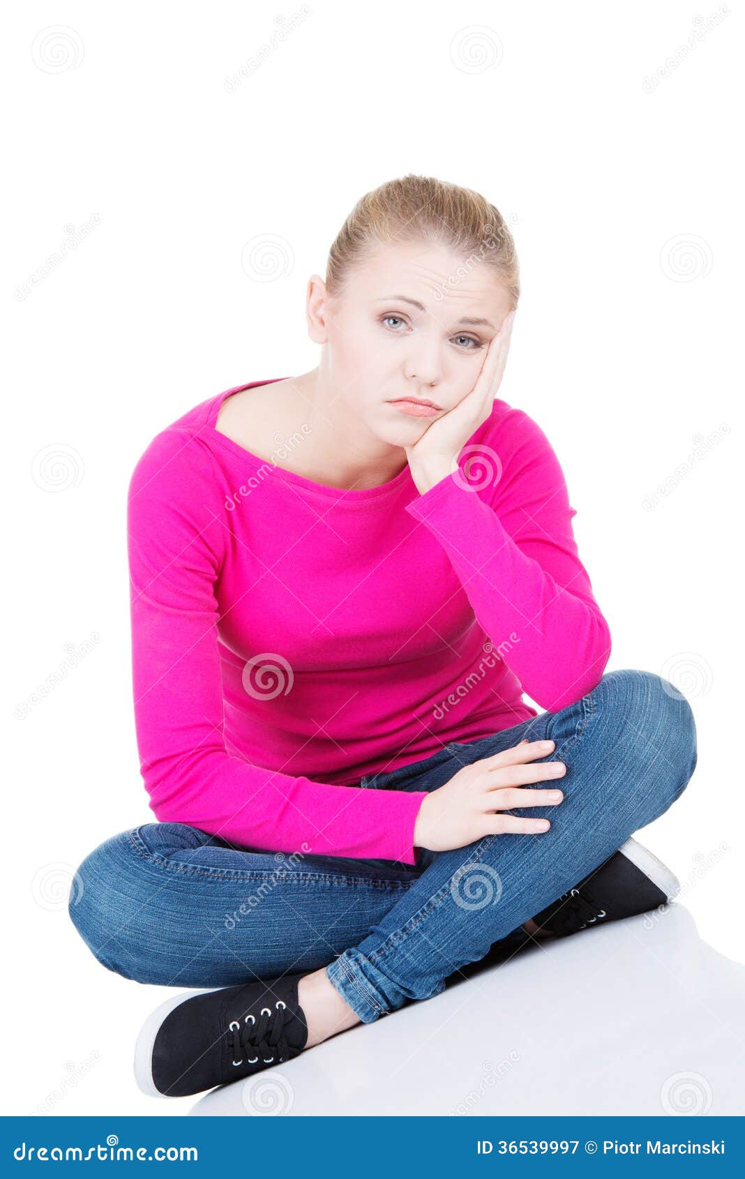 Young sad woman sitting. stock image. Image of frustration - 36539997