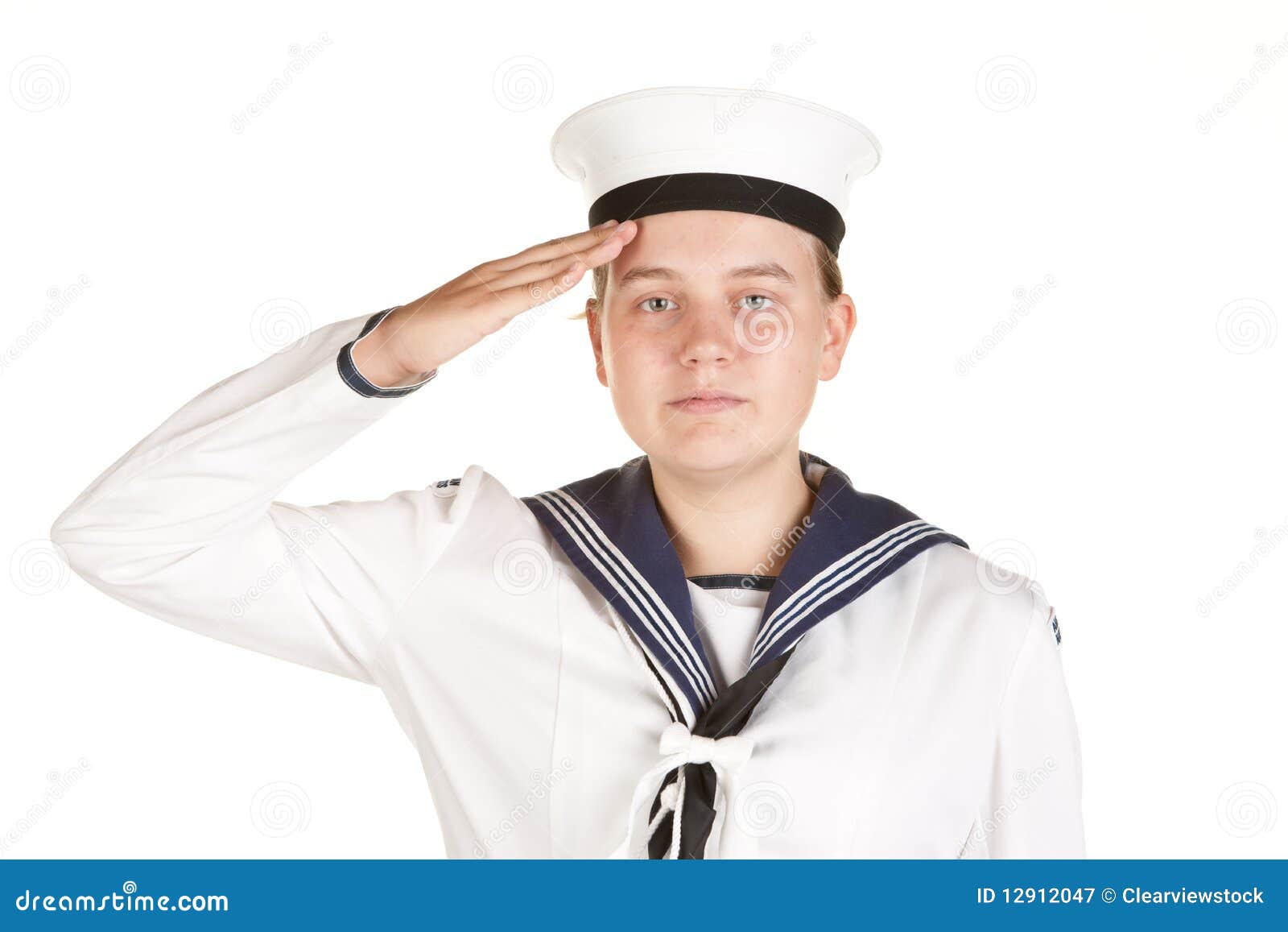 Young Sailor Saluting Isolated White Background Stock Image - Image of ...