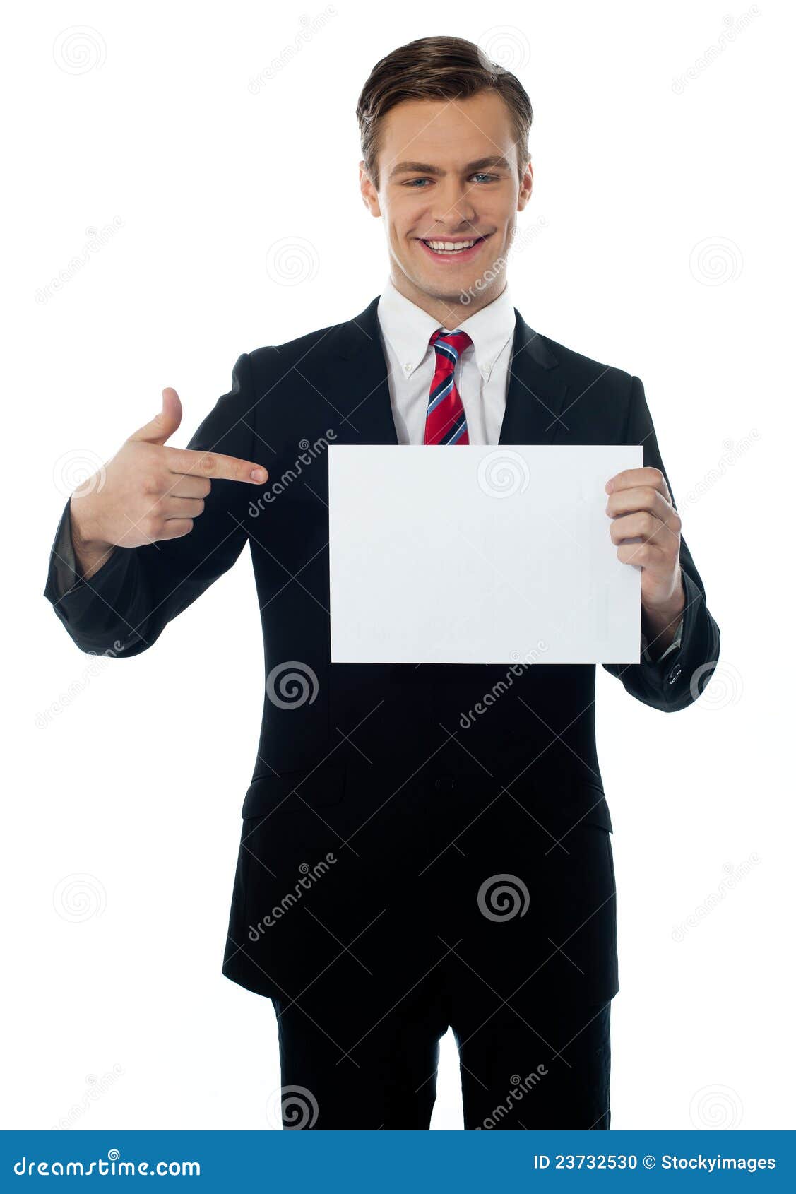 Young Salesman Pointing Towards Blank Billboard Stock Photo - Image of ...