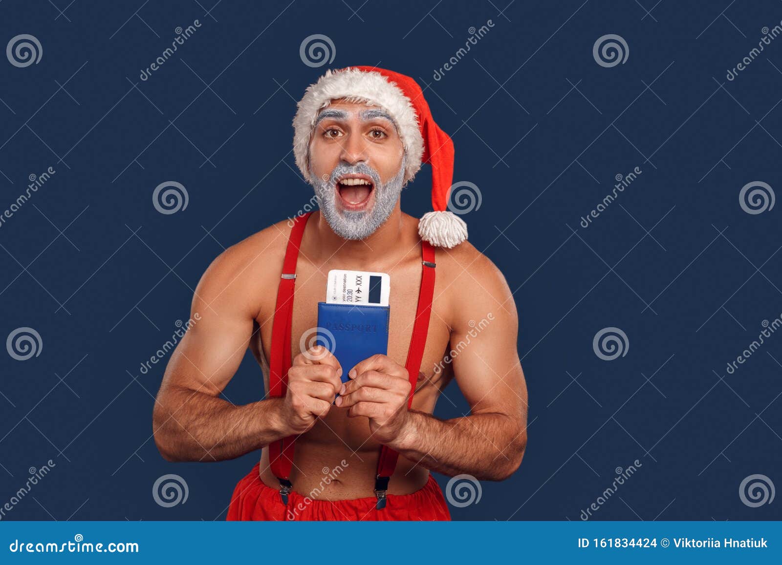 Christmas Freestyle. Young Santa Claus Bare Muscular Upper Body in Hat ... Christmas Freestyle. Young Santa Claus Bare Muscular Upper Body in Hat ...