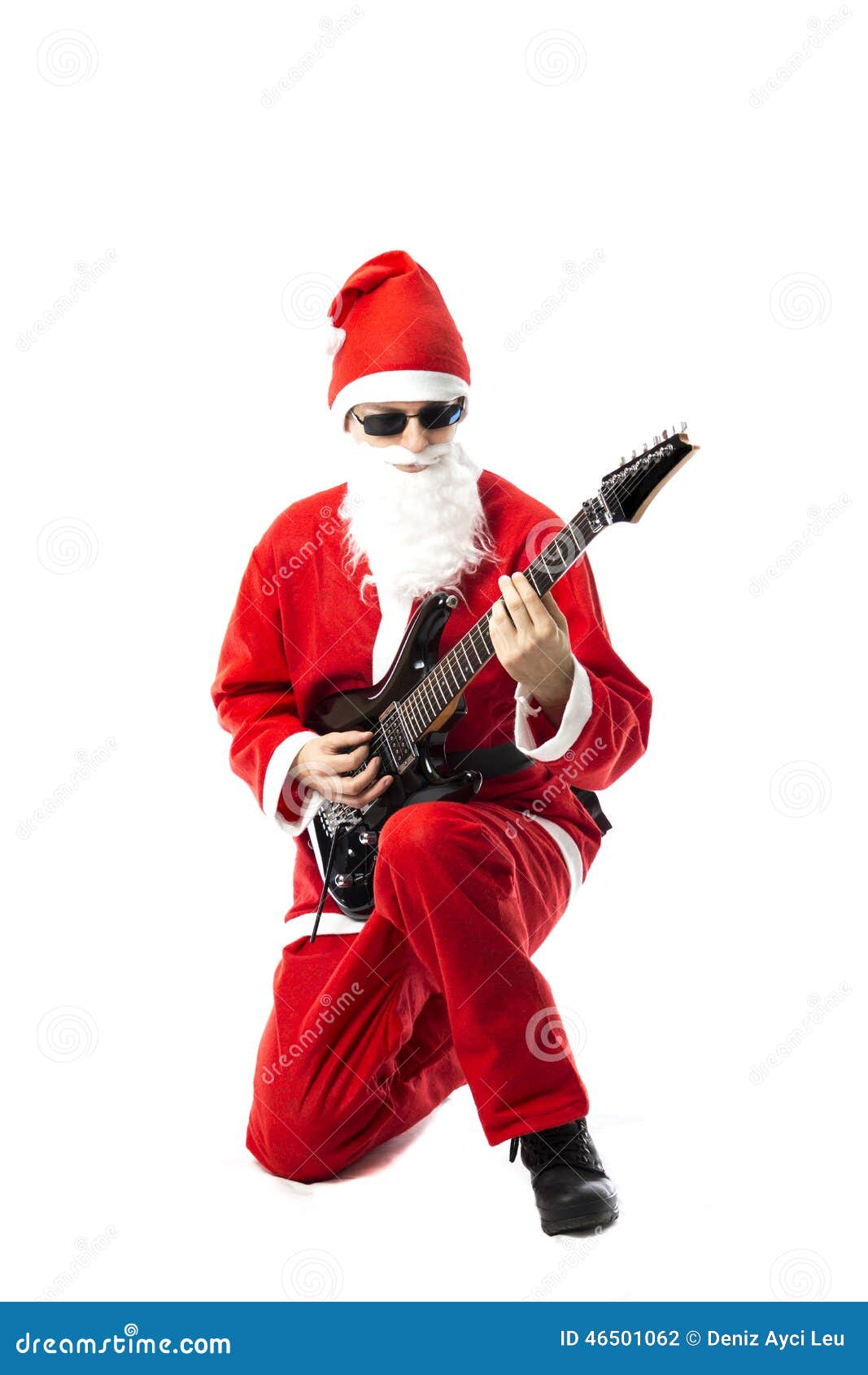 Young Santa Claus with an E-Guitar Stock Photo - Image of player ...