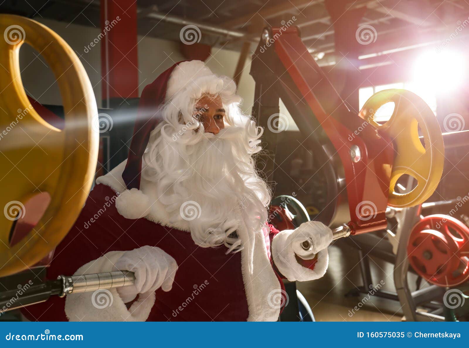 Young Santa Claus Training in Gym Stock Image - Image of holidays, sale ...