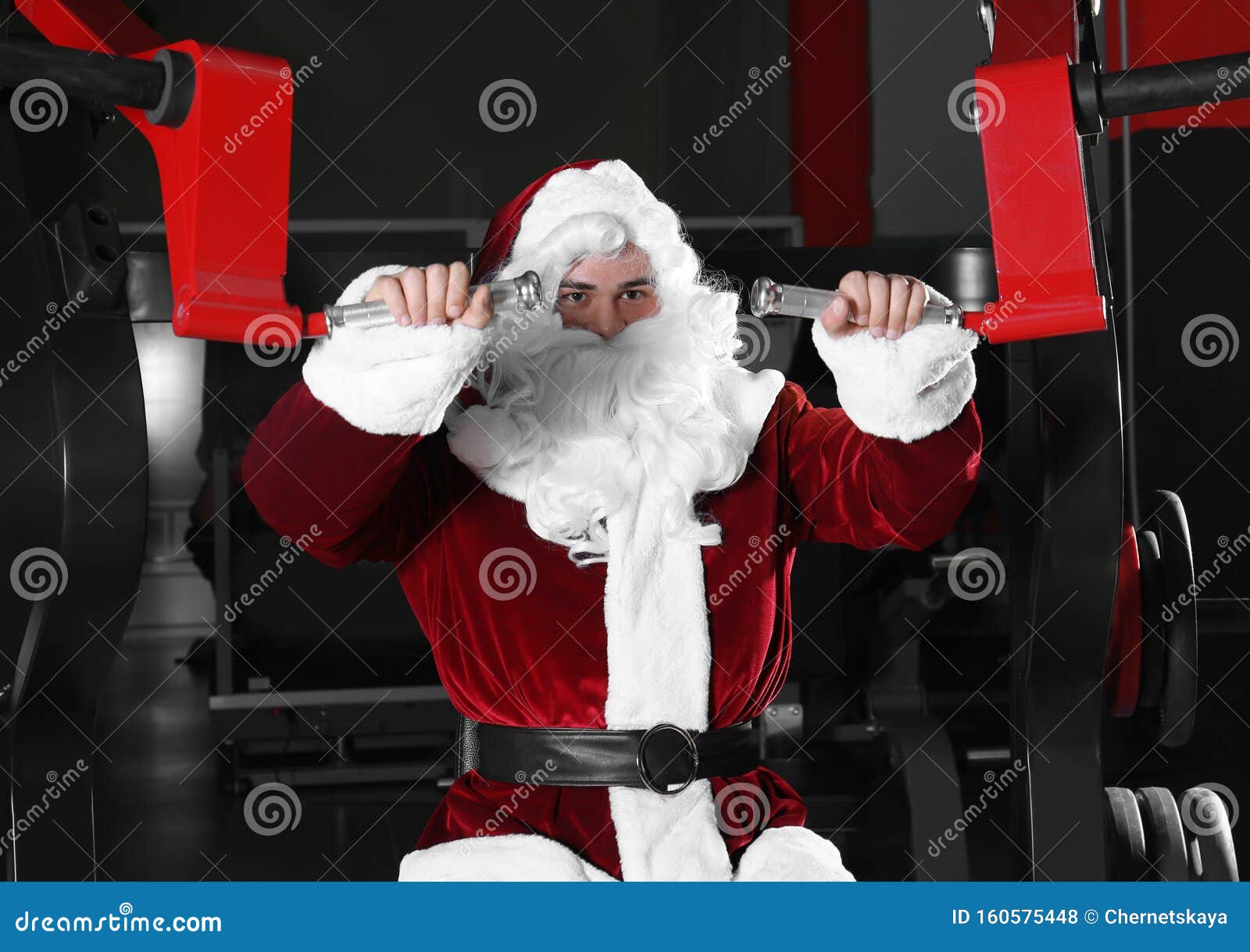 Young Santa Claus Training in Gym Stock Photo - Image of bodybuilder ...