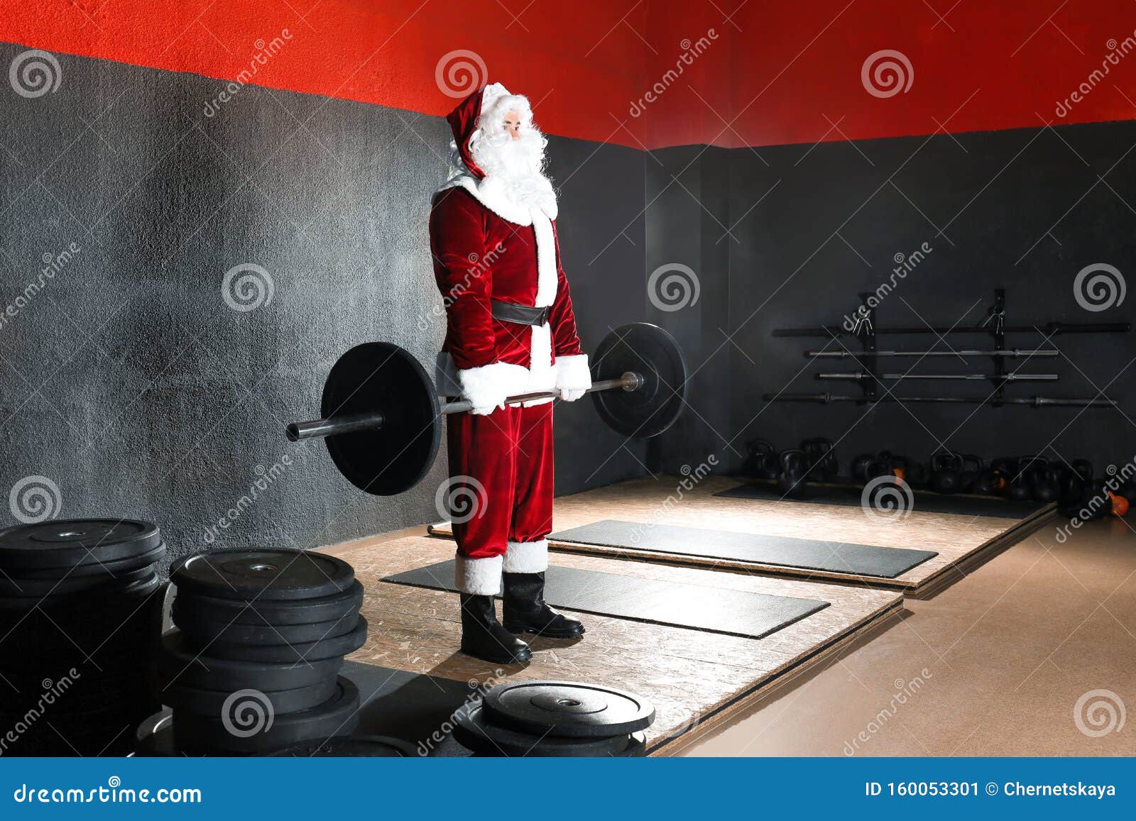Young Santa Claus Training in Gym Stock Image - Image of celebration ...