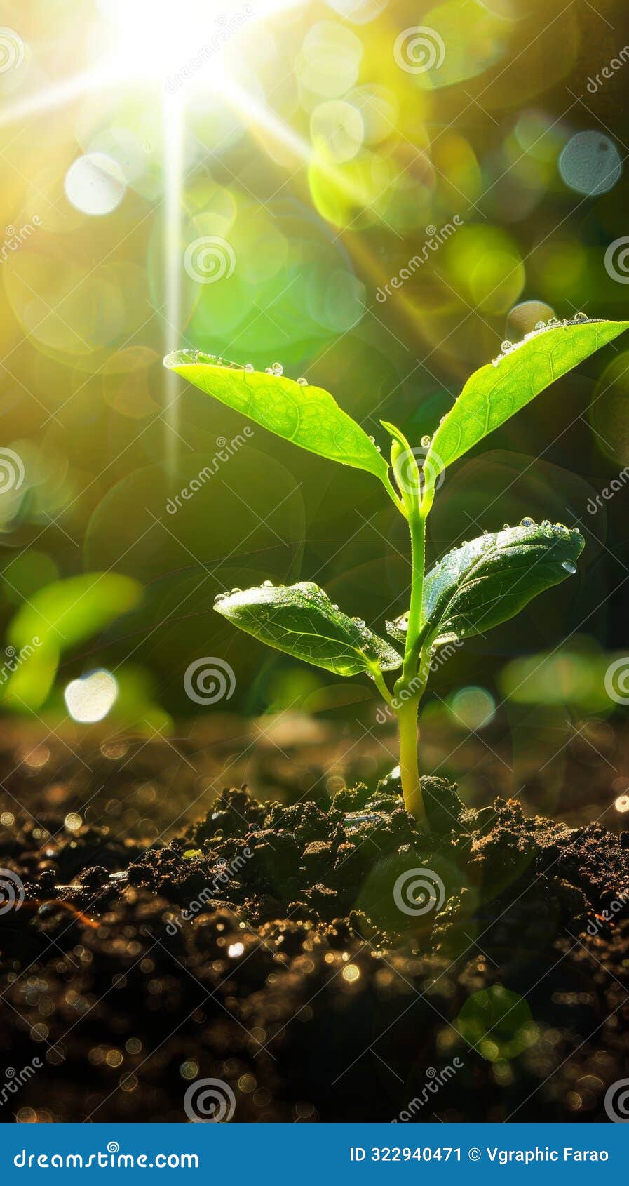 Young Sapling with Dewdrops in Sunlight, Close-up. Nature Growth and ...