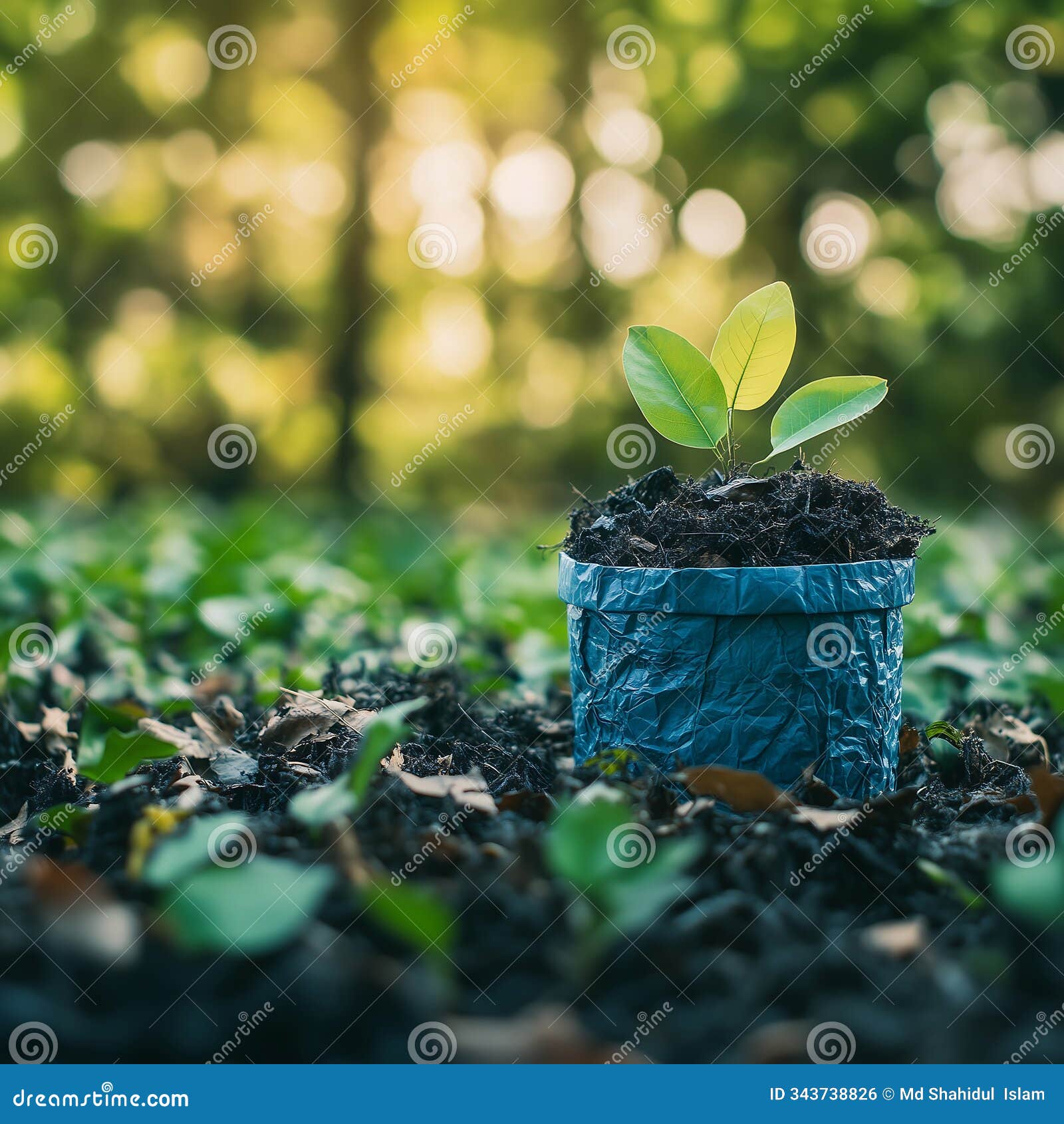 Young Sapling in Plastic Bag for Reforestation Stock Illustration ...