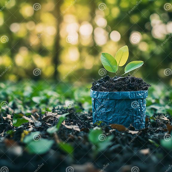 Young Sapling in Plastic Bag for Reforestation Stock Illustration - Illustration of young ...