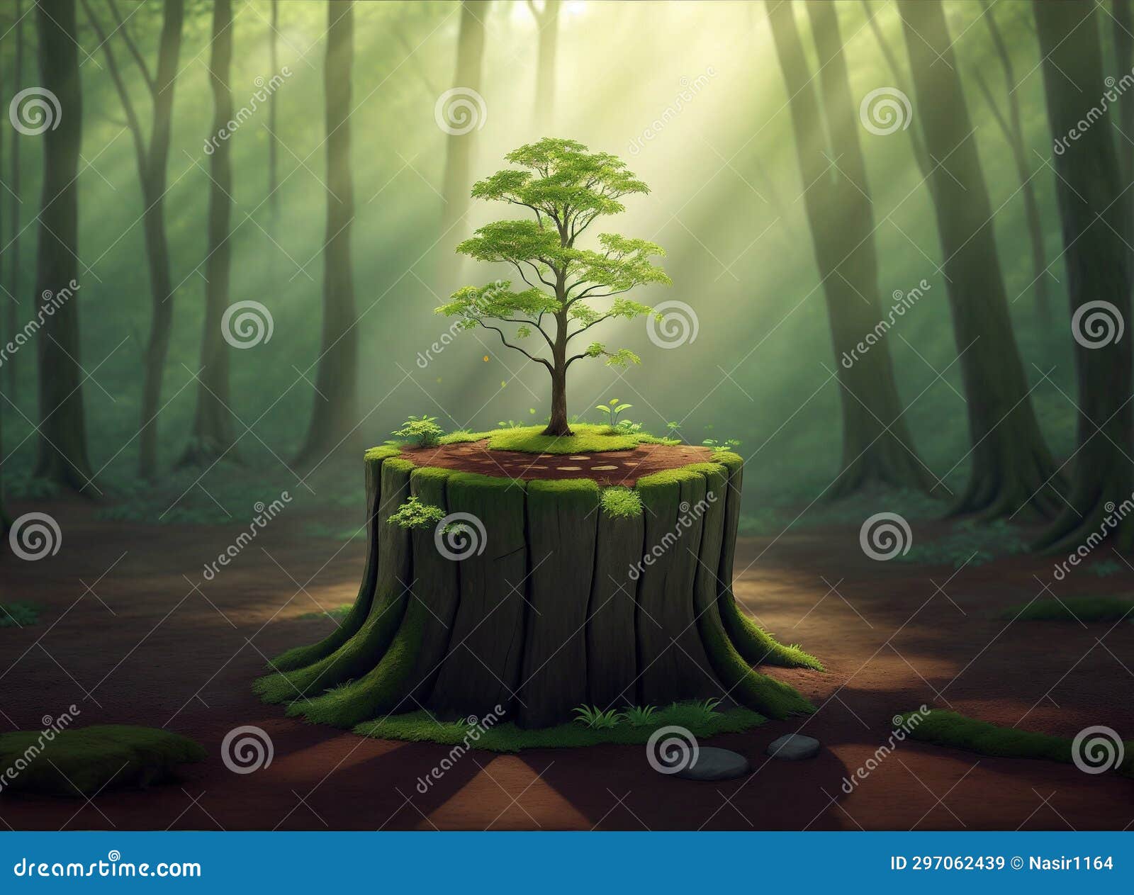 Young Sapling Sprouting from an Ancient Tree Stump in the Heart of the ...