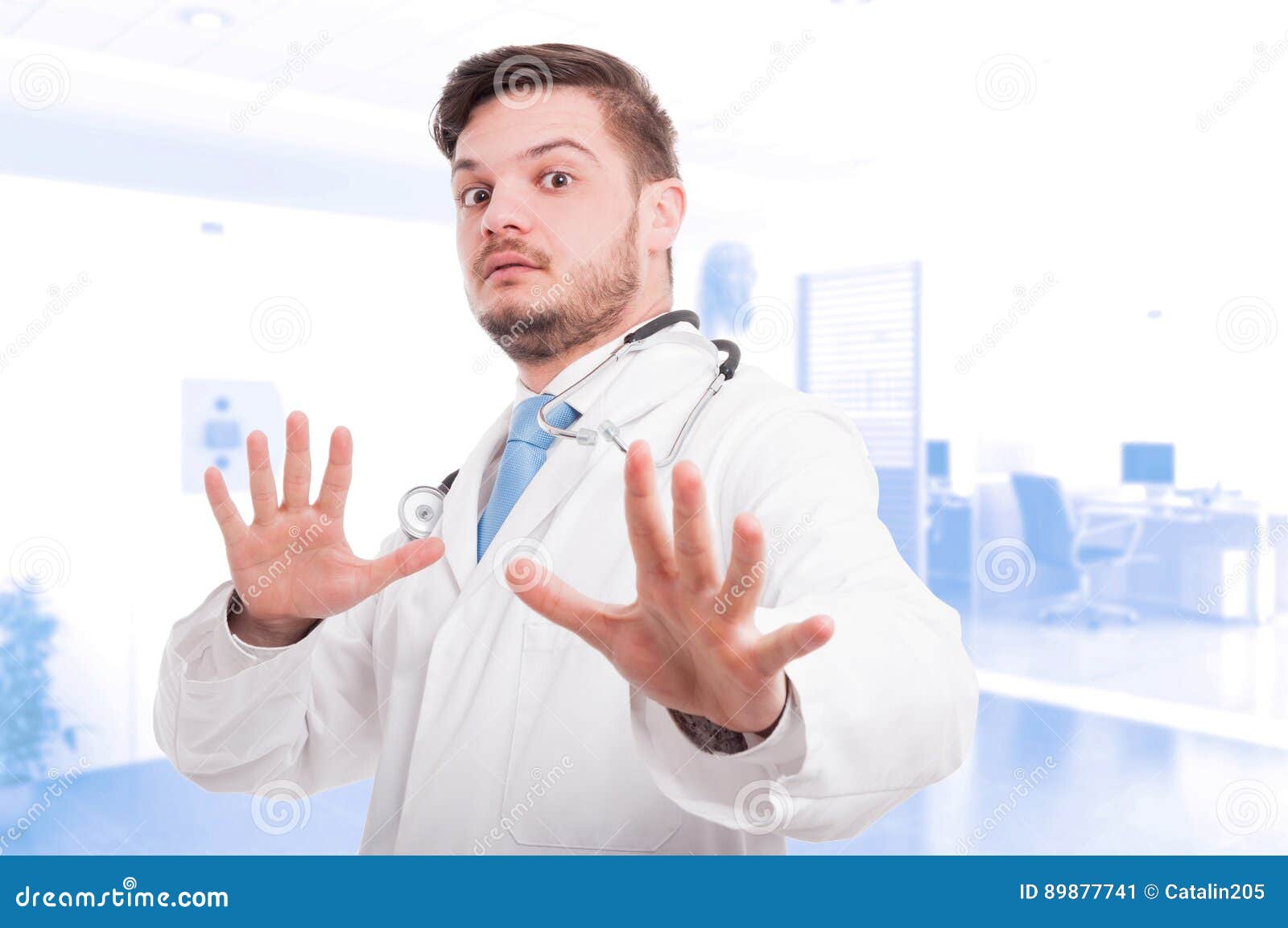 Young Scared Doctor with Uniform and Stethoscope Stock Image - Image of ...