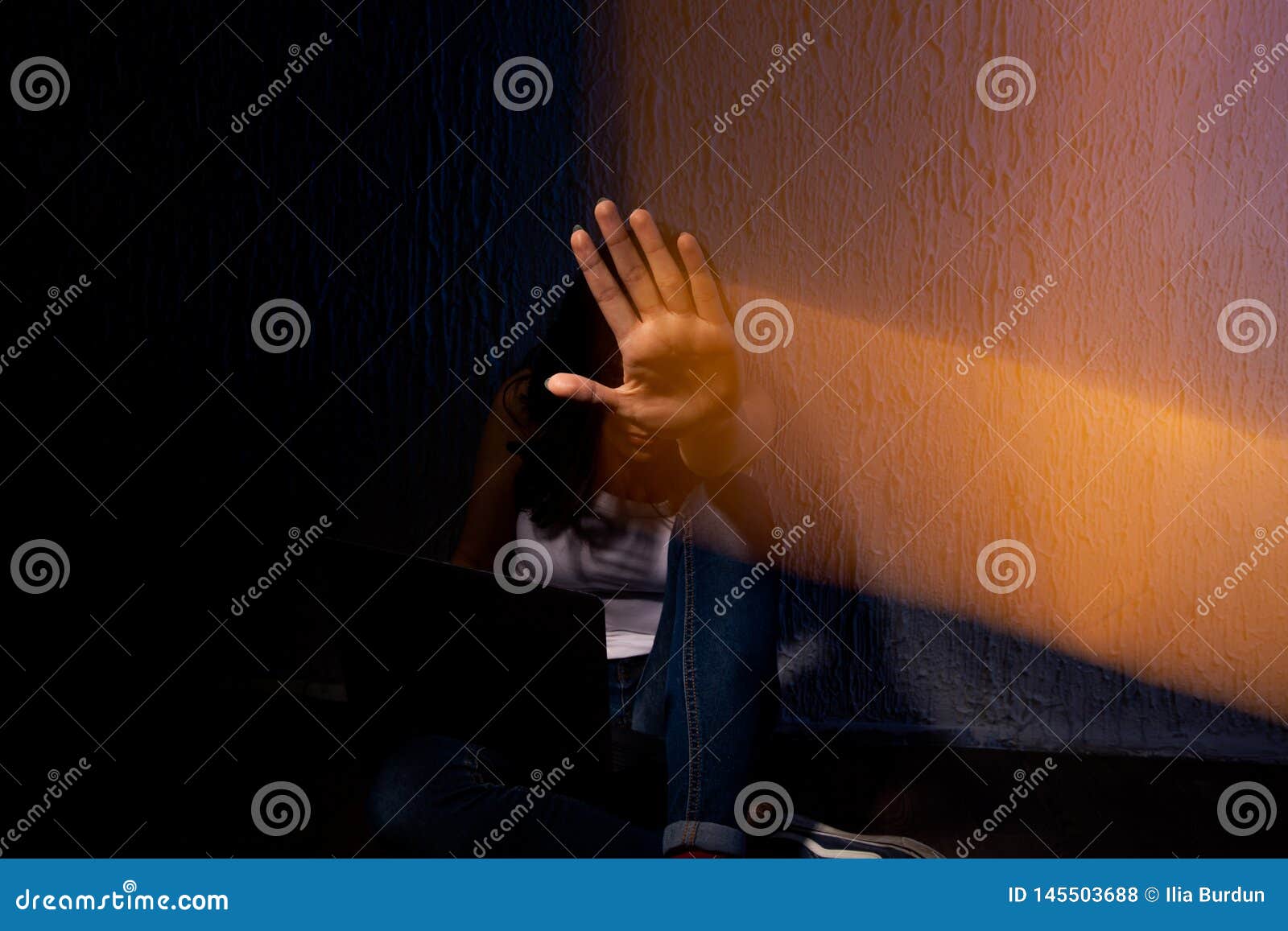 Young Scared and Helpless Horrified Violence Victim of Abuse Stock ...