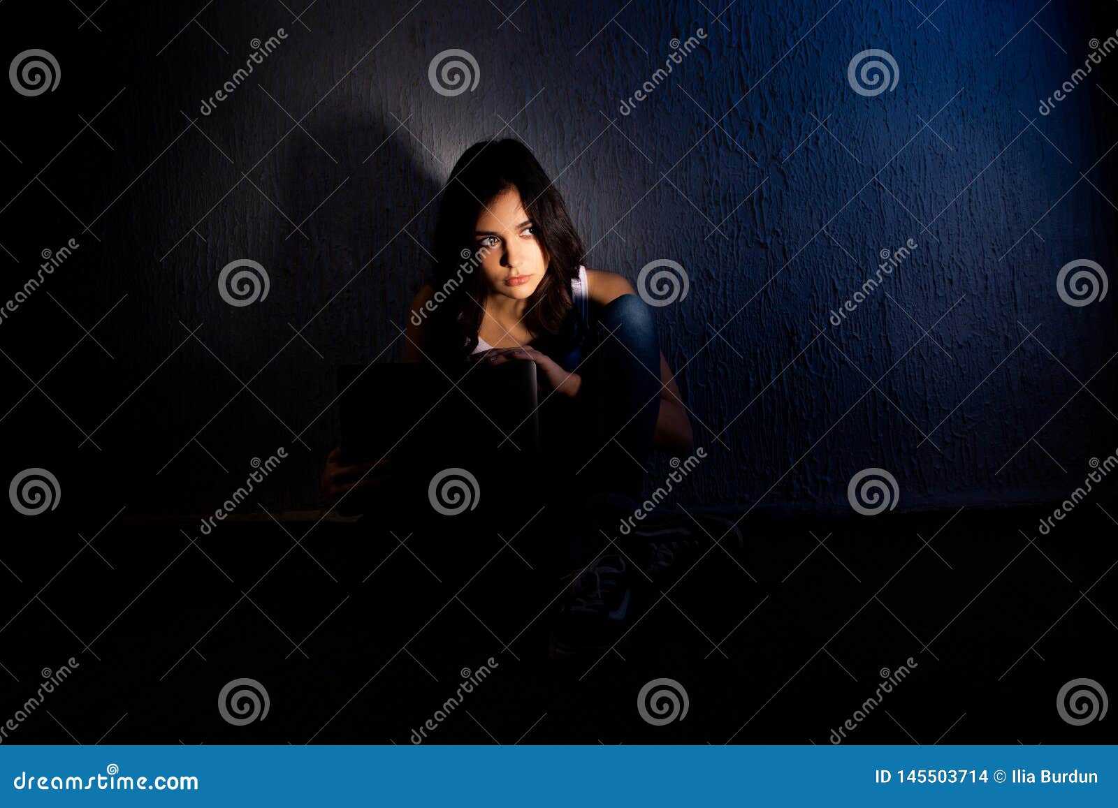 Young Scared and Helpless Horrified Violence Victim of Abuse. Stock ...