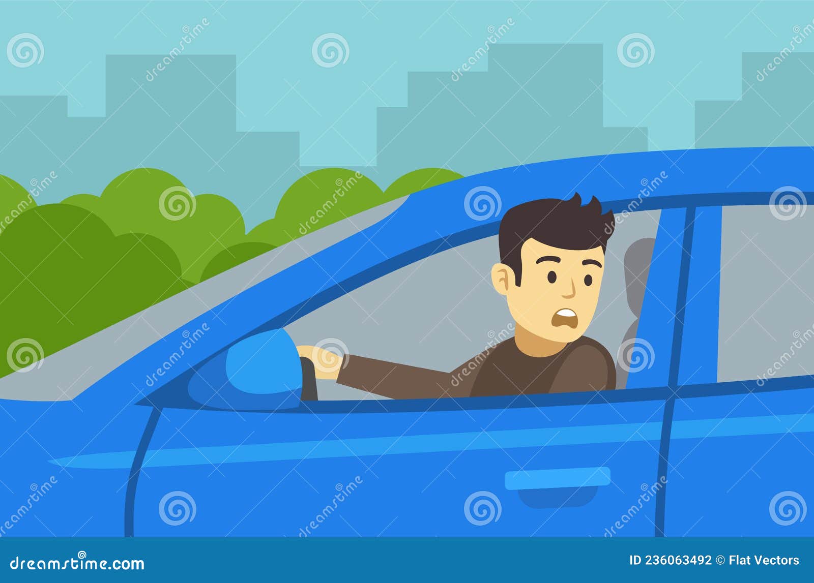 Scared Man Looks Around In Apprehension, Flat Cartoon Vector ...