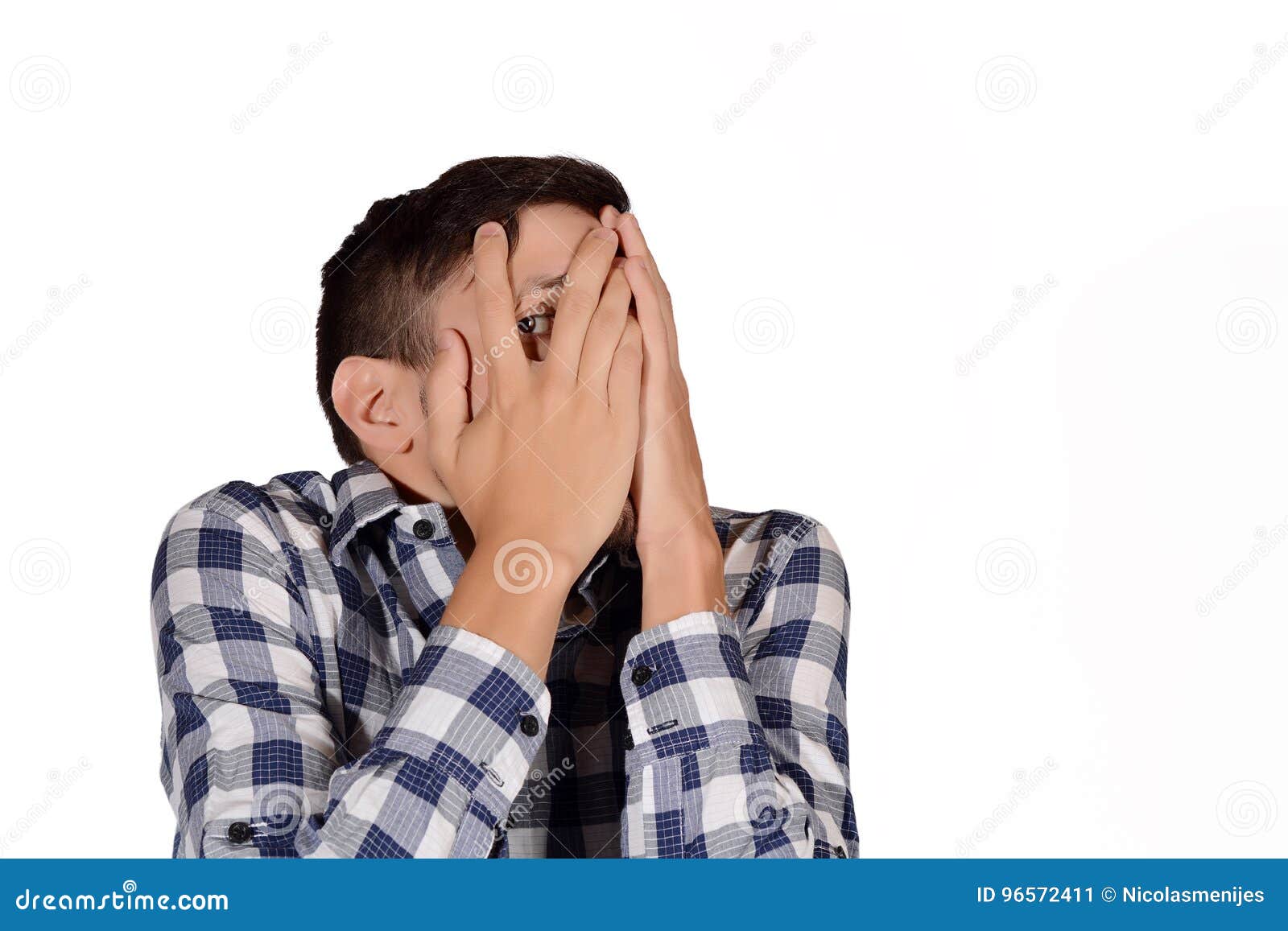 Young scared man. stock image. Image of indoors, concerned - 96572411