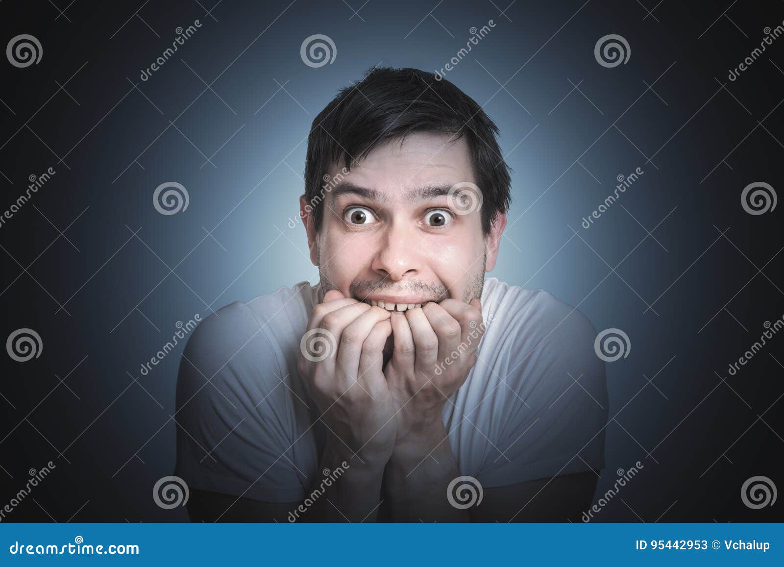 Young Scared Man is Watching Horror Movie on TV Stock Image - Image of ...