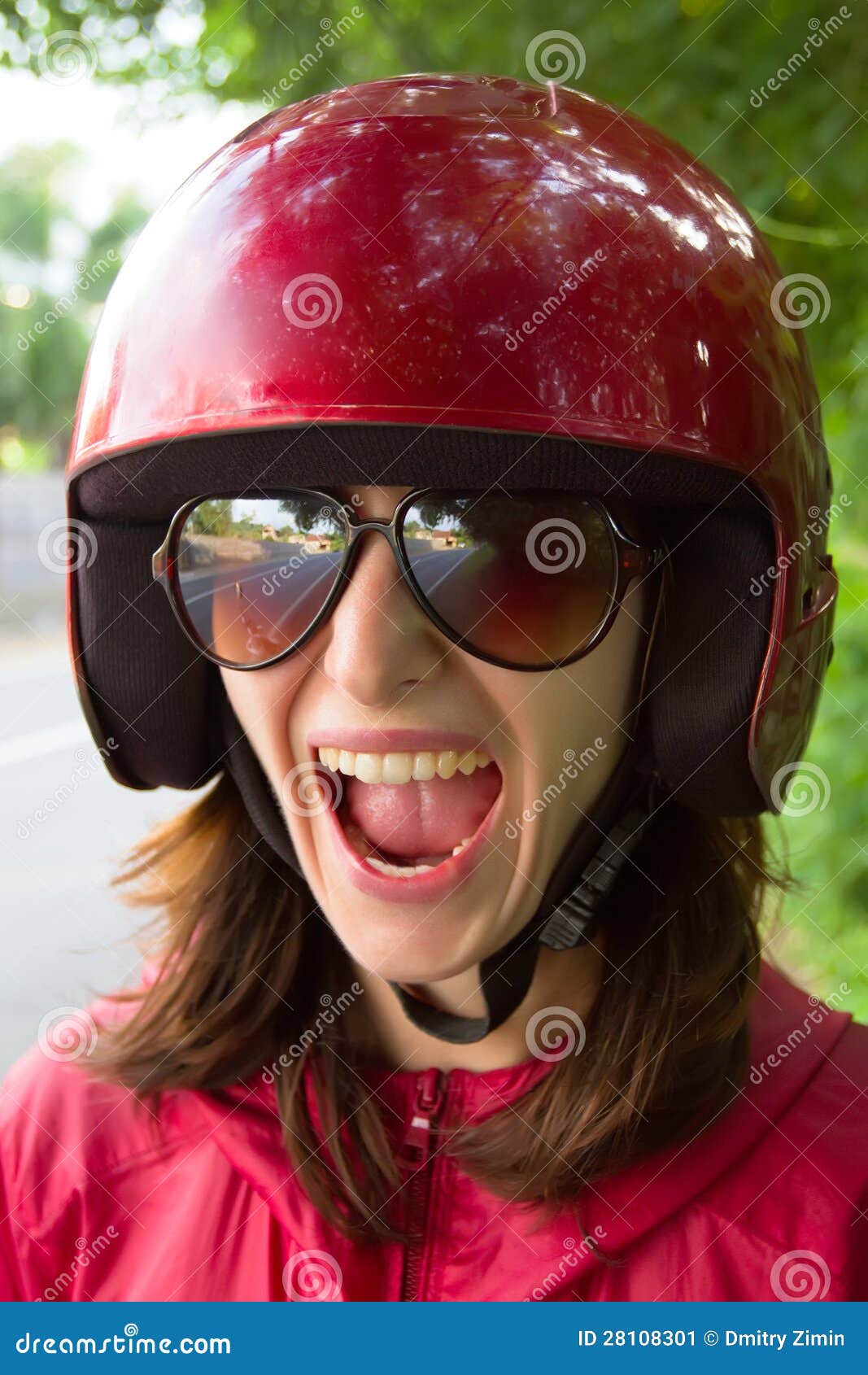 Young Scared Woman in Motorcycle Helmet Stock Image - Image of moto ...