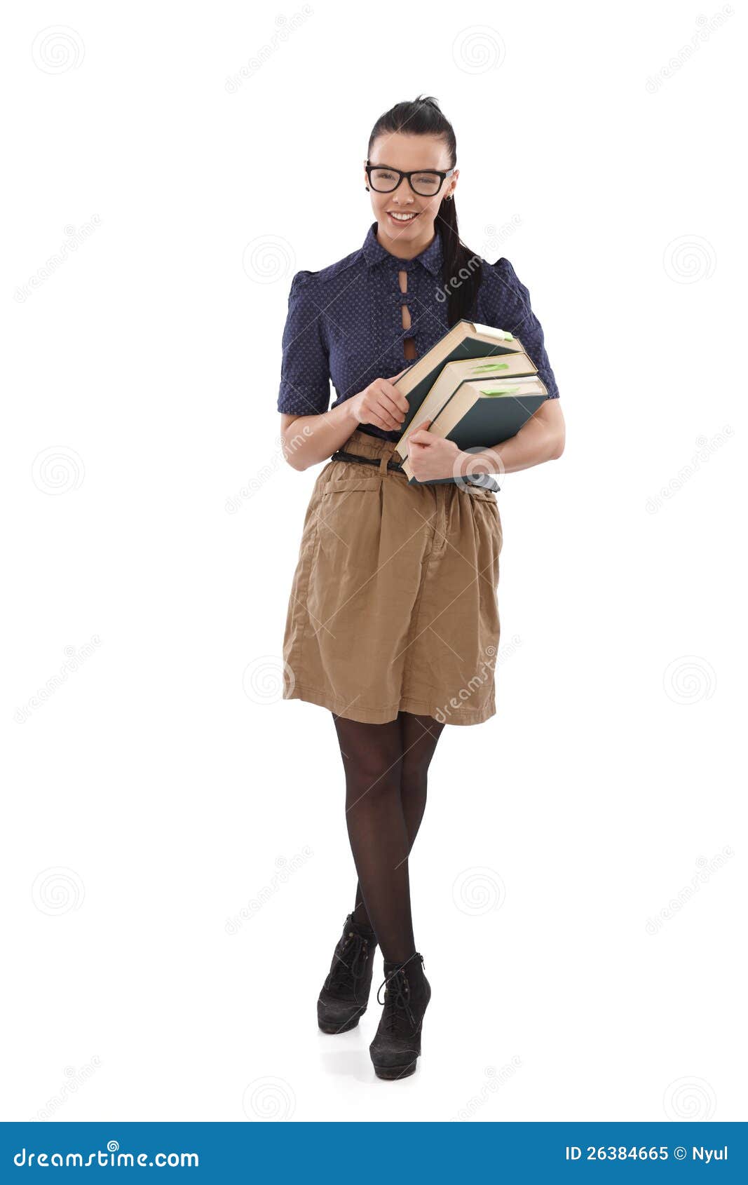 Young School-marm with Books Smiling Stock Image - Image of background ...