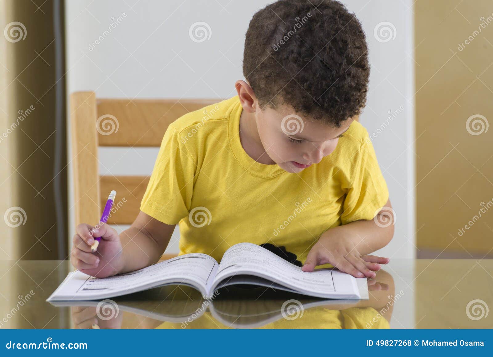 Young Schoolboy Studying Hard Stock Photo - Image of concentrate ...