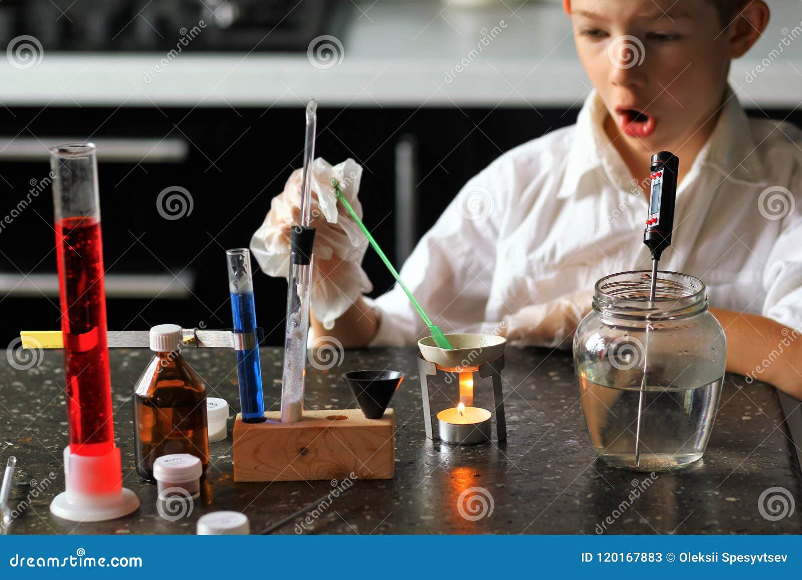 Young Scientist Chemist Surprised While Making His Scientific ...
