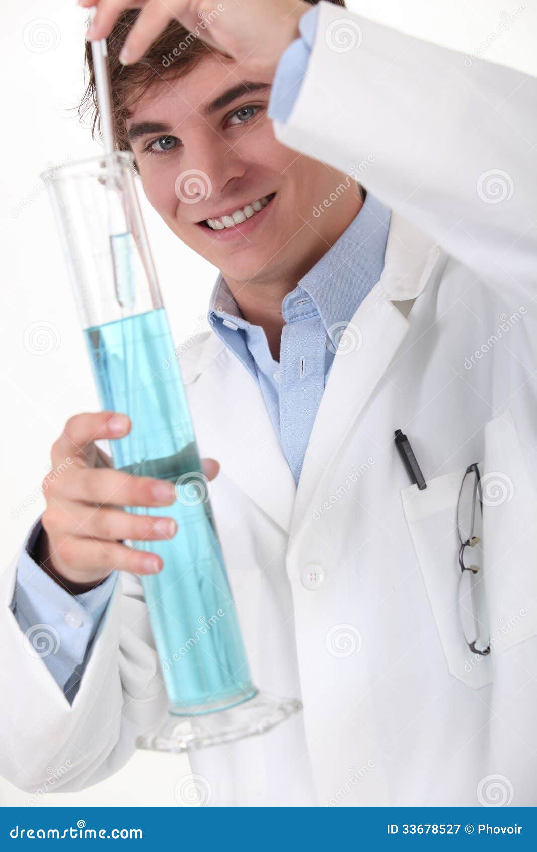 Young Men Scientist Testing And Checking In Lab Room On Watercolor ...