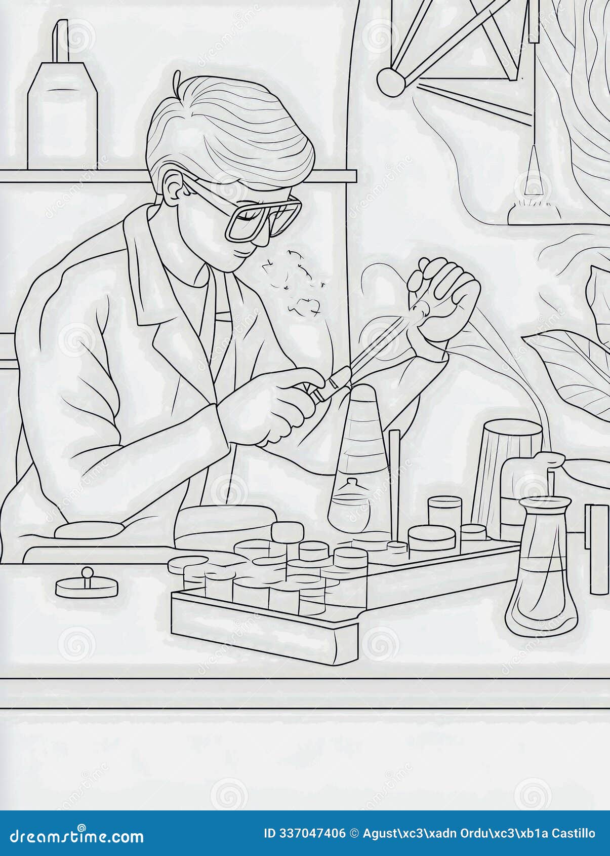 Young Scientist in a Lab Coloring Page Stock Illustration ...