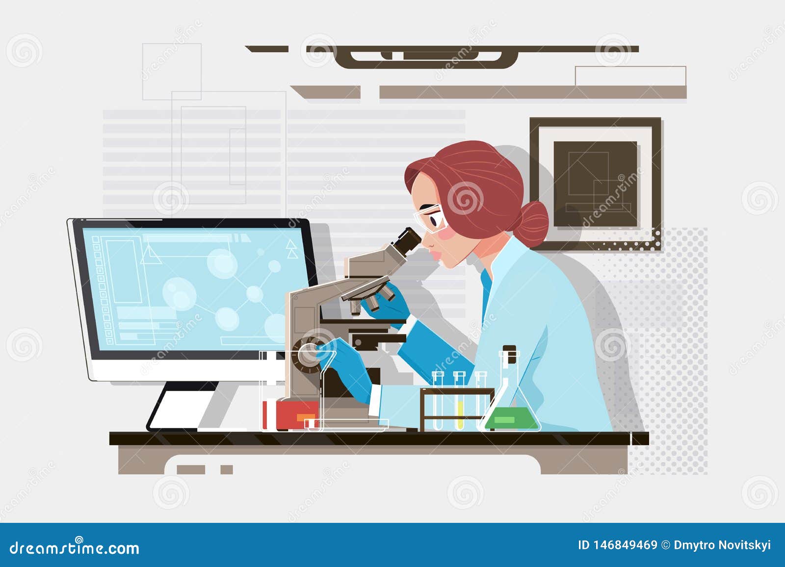 Person Looking Through Microscope Cartoon