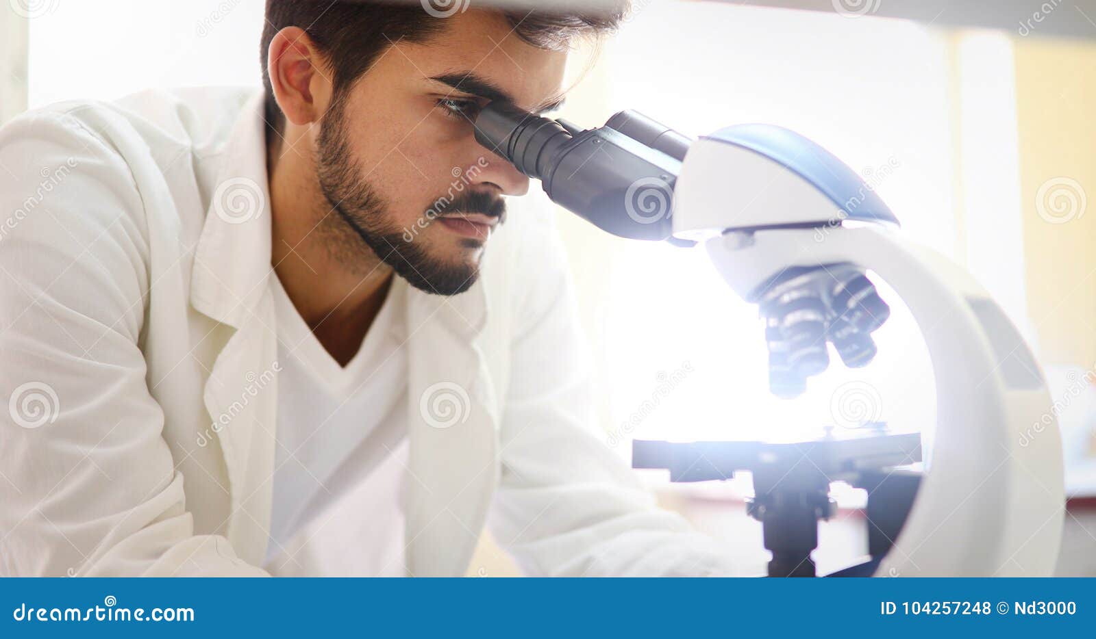 Young Scientist Looking through Microscope in Laboratory Stock Photo ...