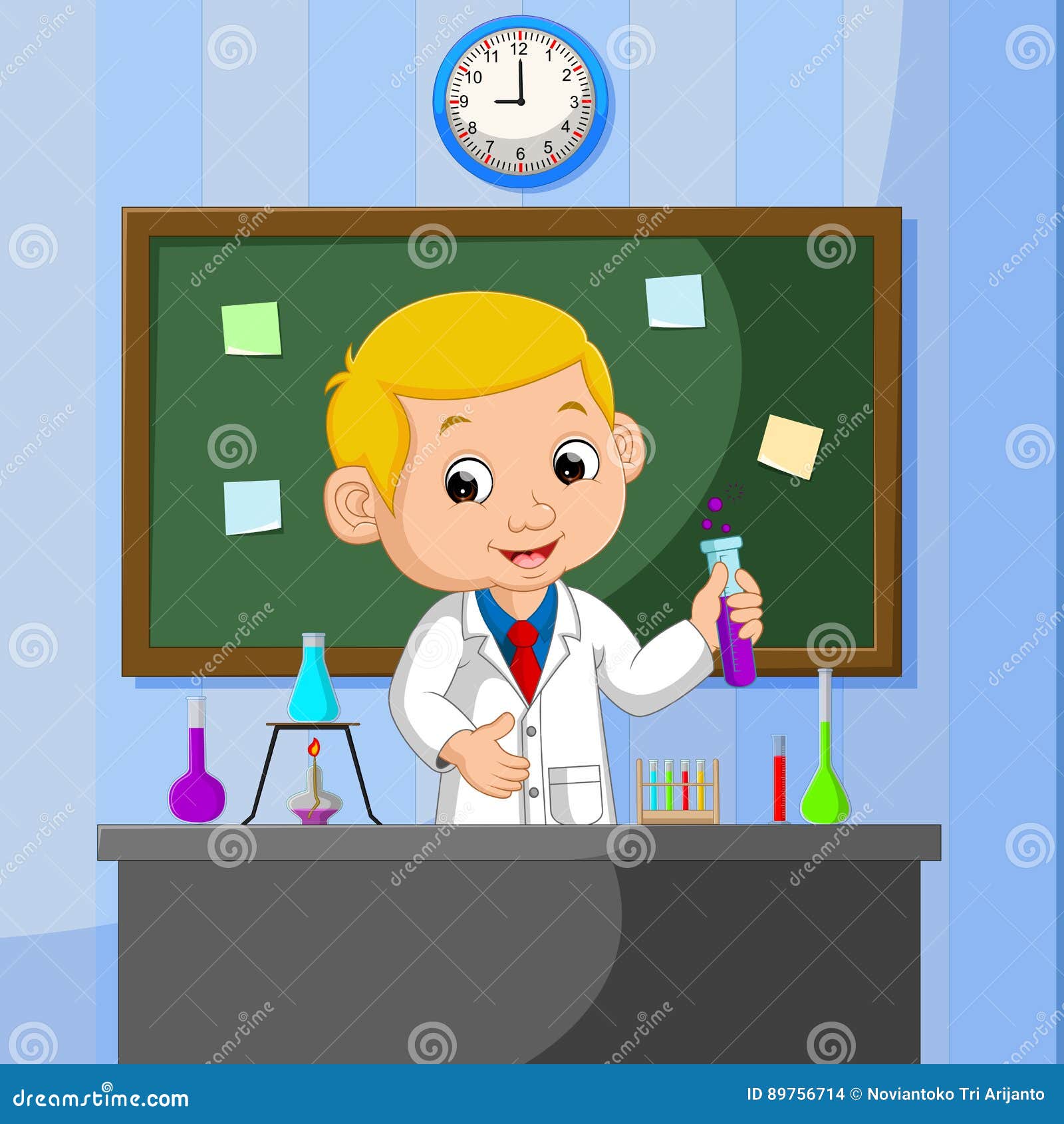 Young Scientist Points To Chalkboard and Smiling Stock Vector ...