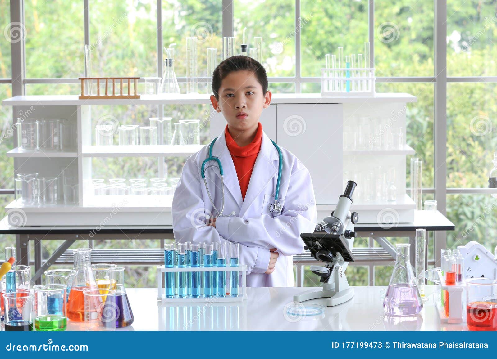 The Young Scientist is Standing in Front of His Own Experiment in the ...