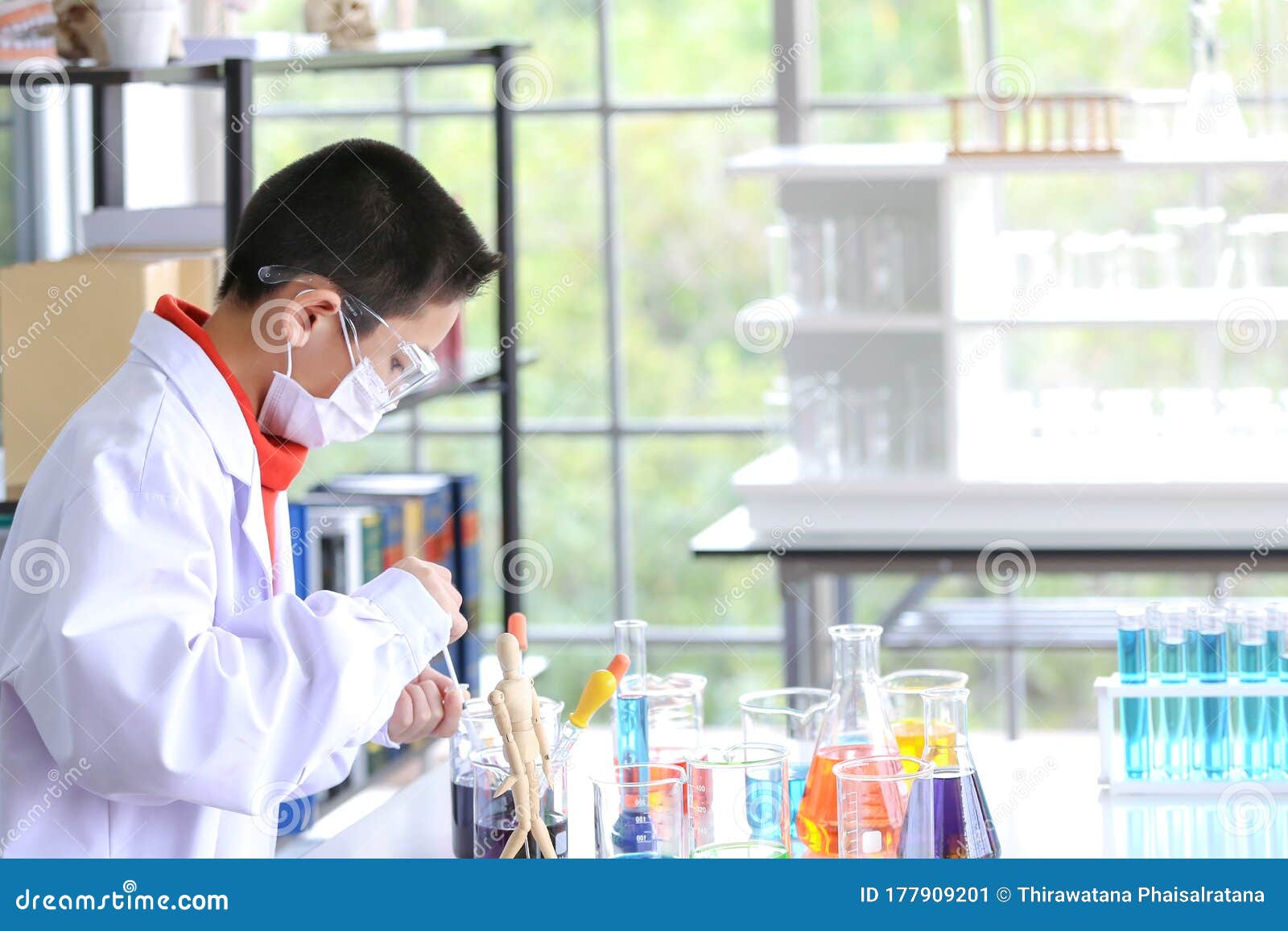 The Young Scientist is Standing in Front of His Own Experiment in the ...