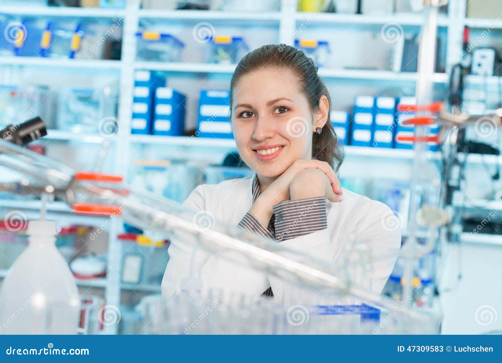 Young Scientist Woman in a Chemistry Lab Looking at the Camera Stock ...