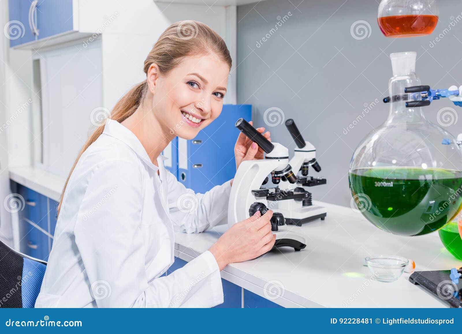 Young Scientist Working with Microscope in Chemical Lab Stock Image ...