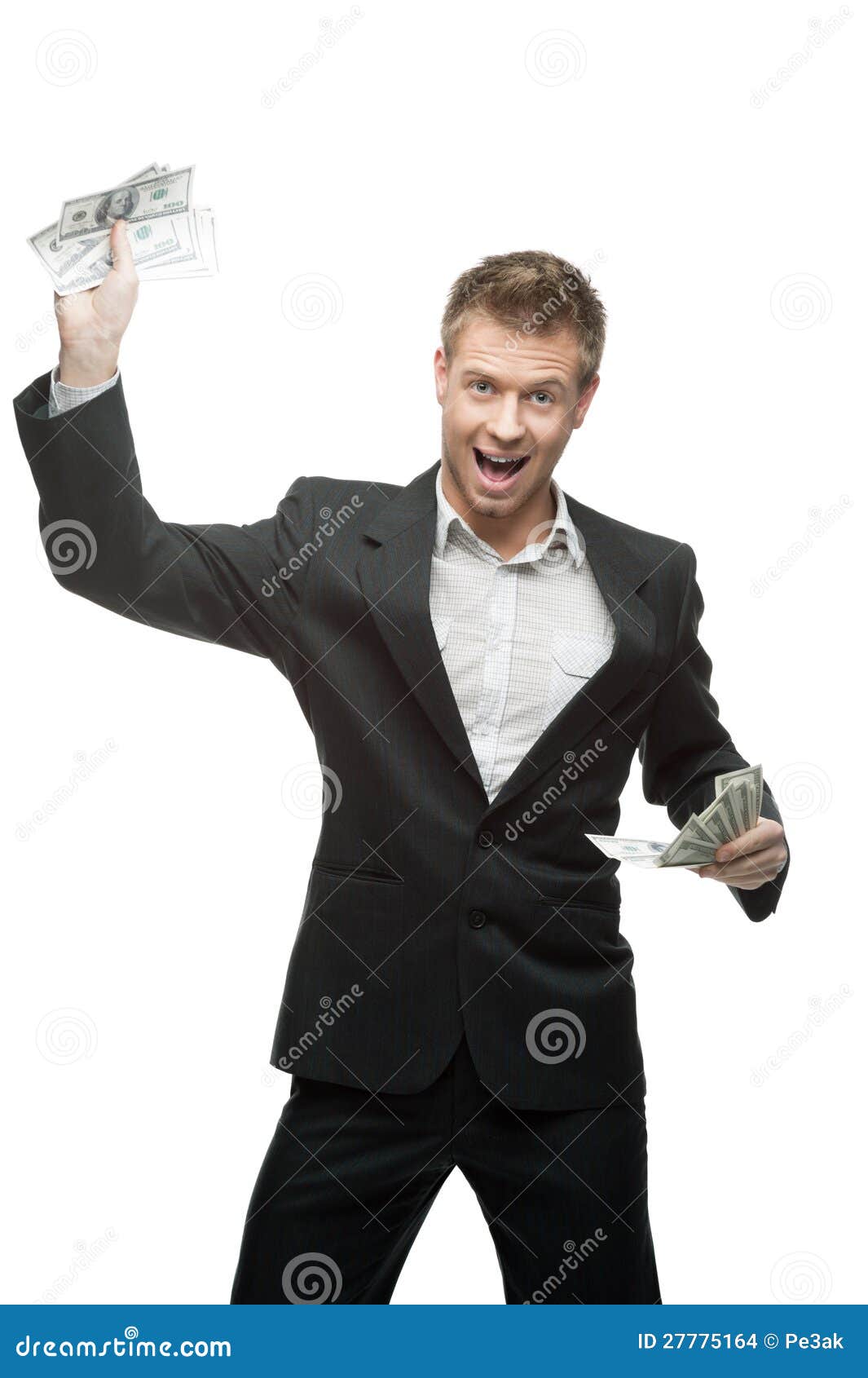 Young Screaming Businessman Holding Money Stock Photo - Image of light ...