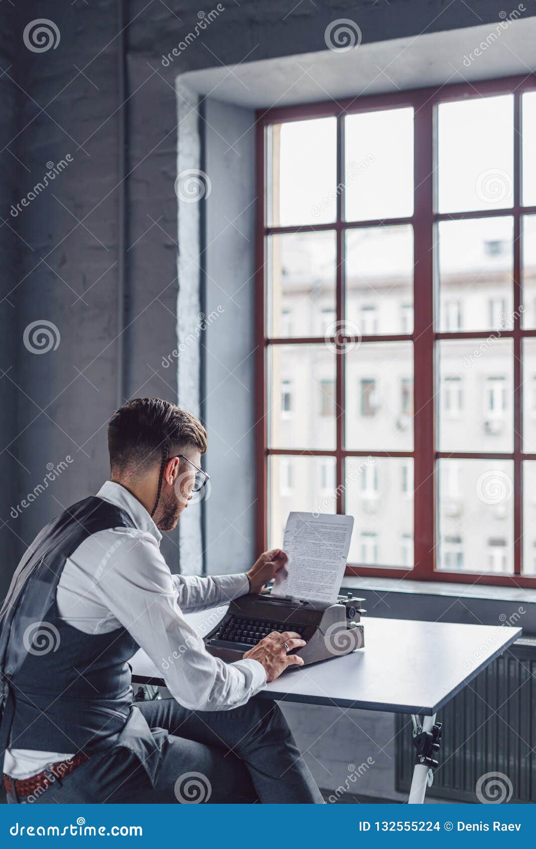 Young Screenwriter by the Window Stock Photo - Image of typewriter ...