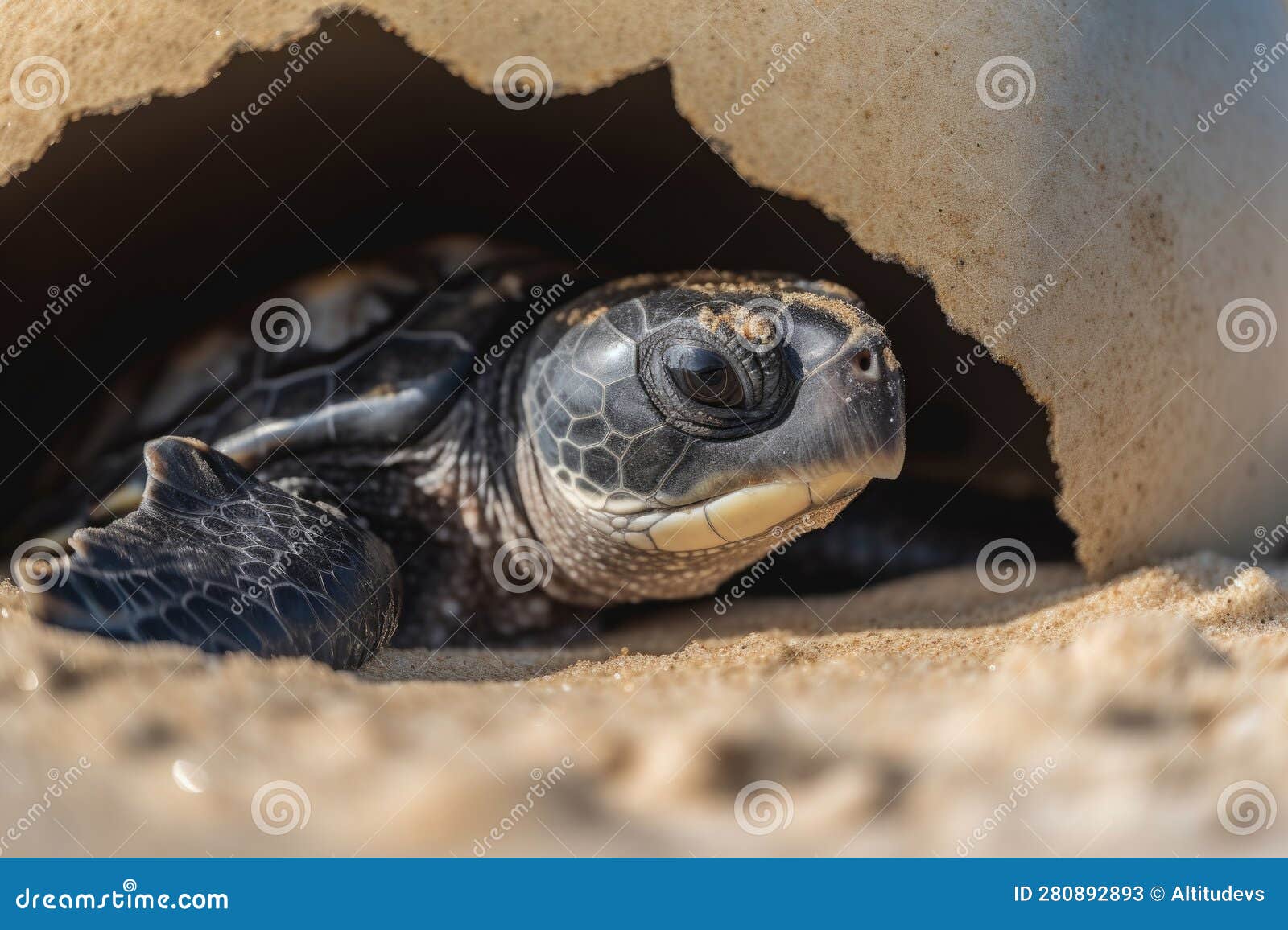 Young Sea Turtle Emerging from Its Egg, Ready To Begin Life in the ...