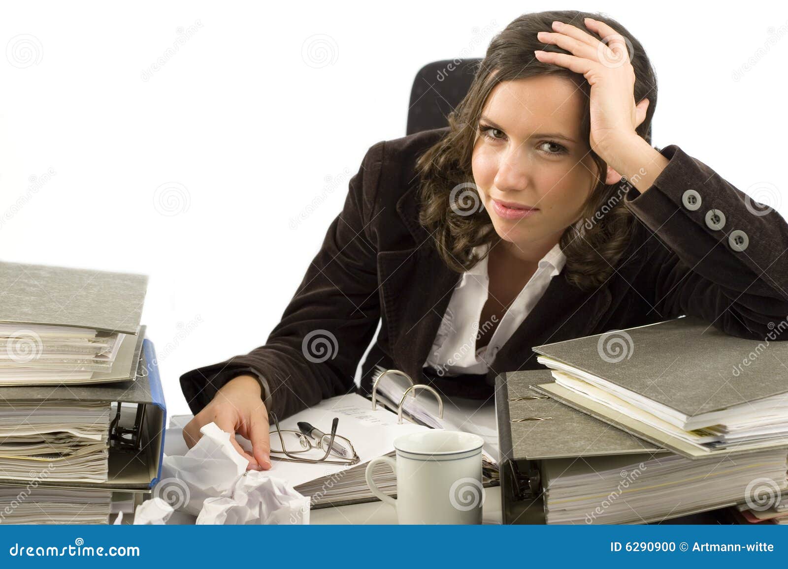 Young Secretary with Disorganized Desktop Stock Photo - Image of ...
