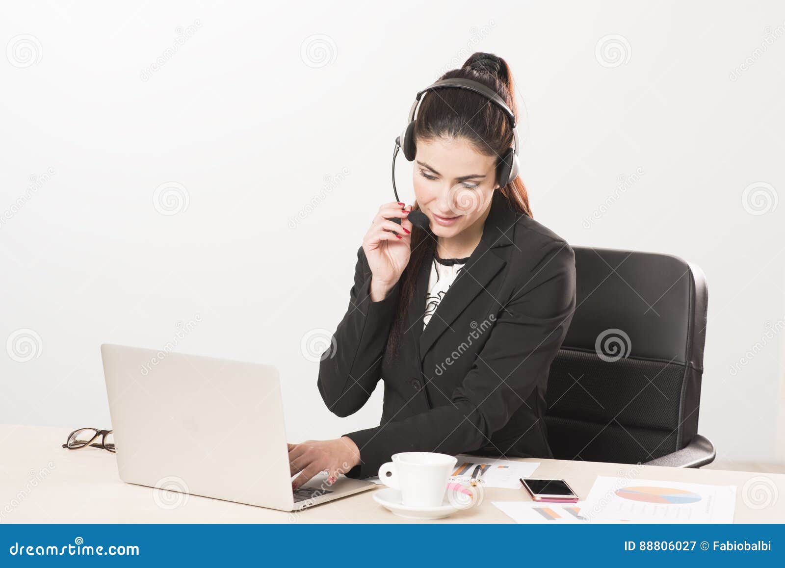 Young Secretary with Headset Answering a Call Stock Image - Image of ...