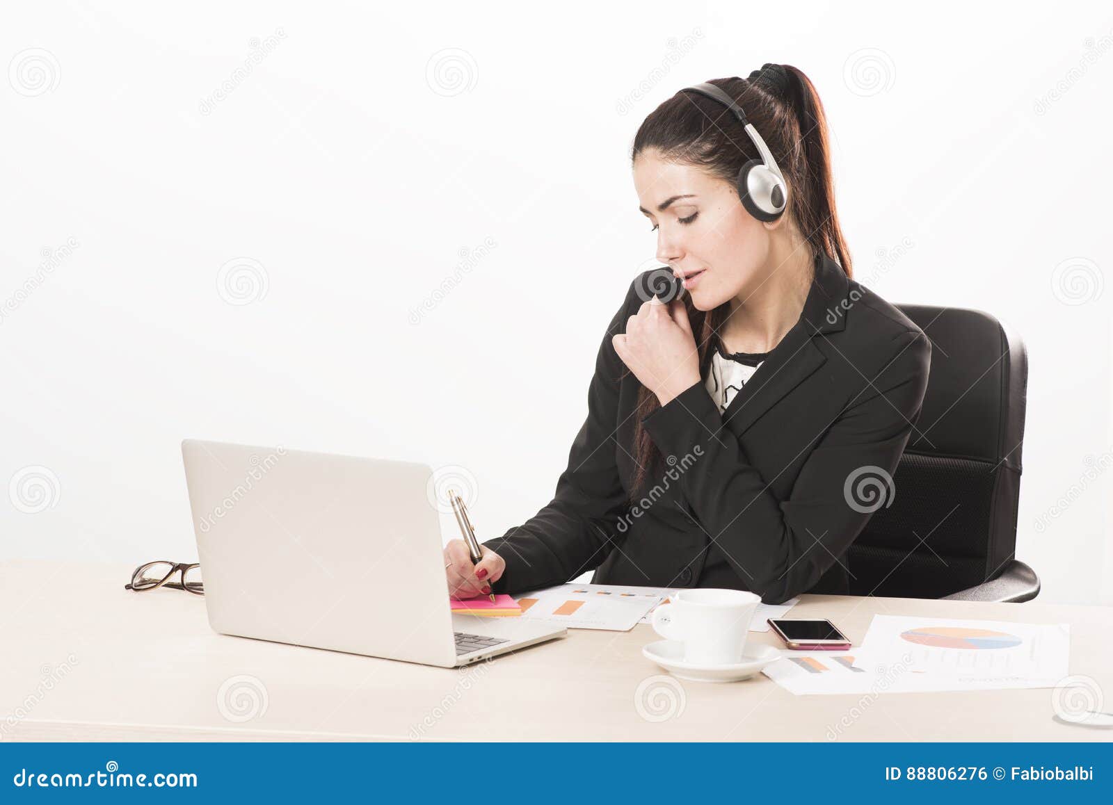 Young Secretary with Headset Answering a Call Stock Photo - Image of ...