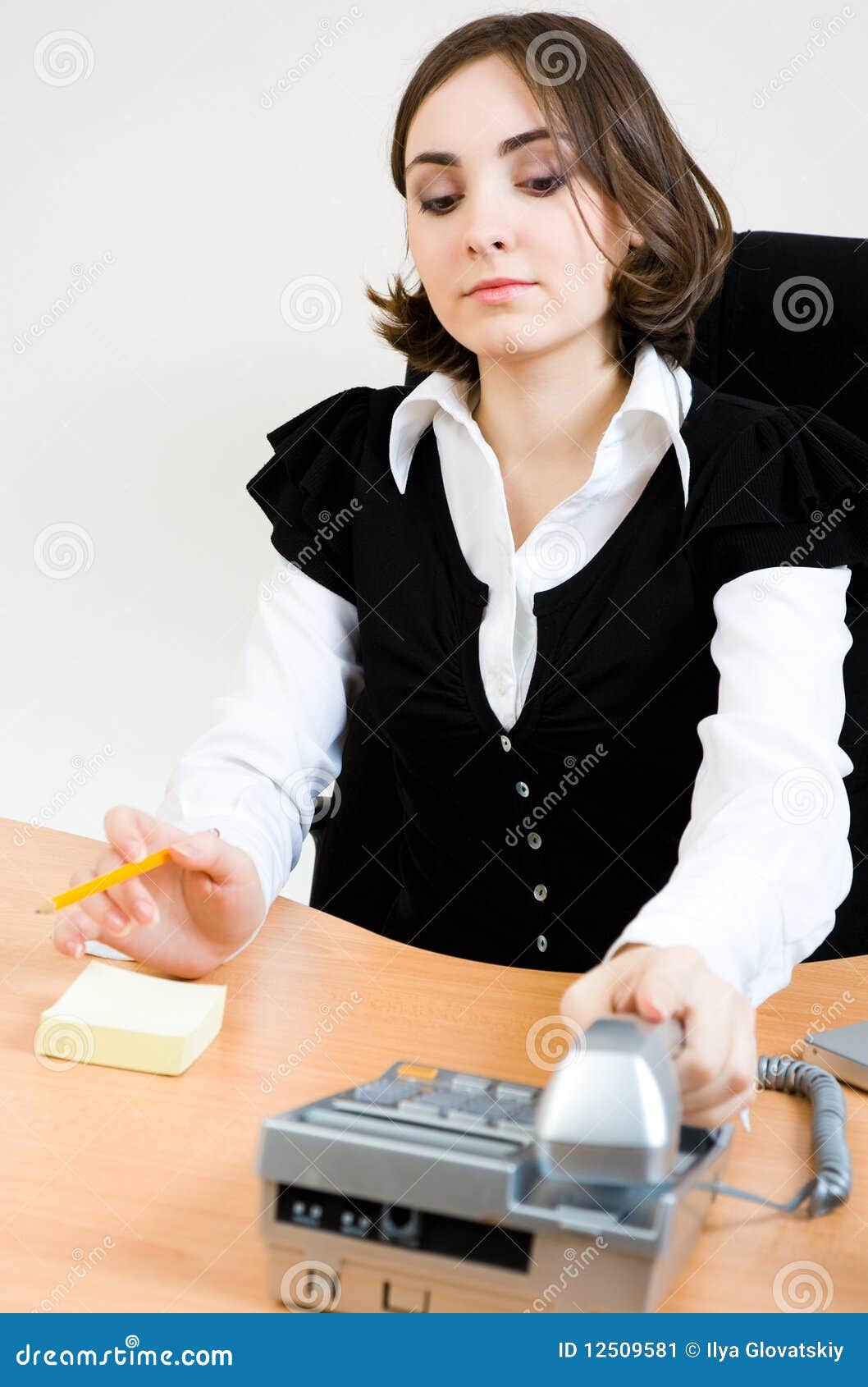 Young Secretary with Telephone and Pencil Stock Image - Image of post ...