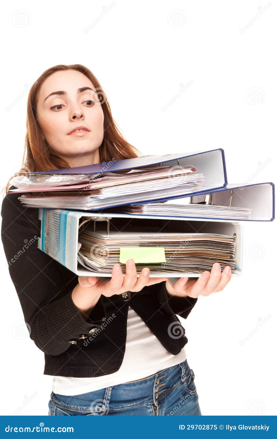 Young Secretary with a Ton of Documents Stock Image - Image of desk ...