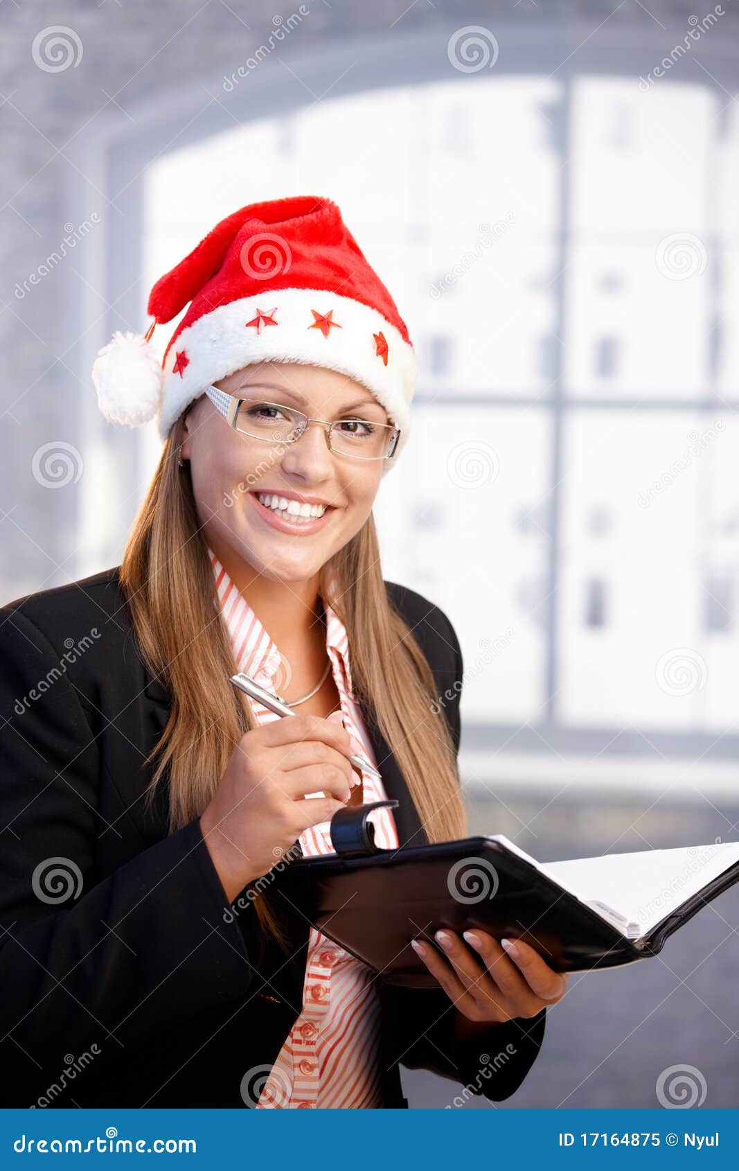 Young Secretary Wearing Santa Hat Smiling Stock Image - Image of ...