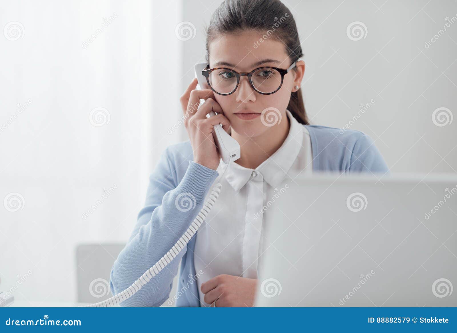 Young secretary at work stock image. Image of phone, call - 88882579