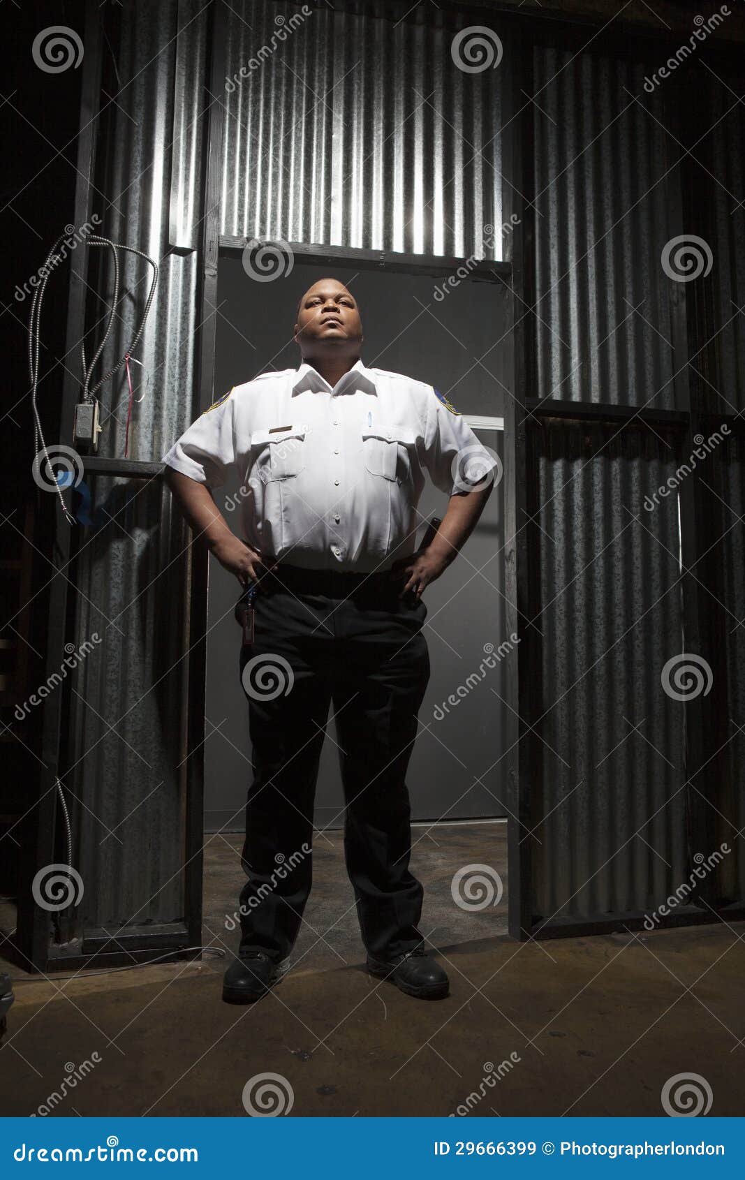 Young Security Guard at Doorway Stock Image - Image of darkness, metal ...