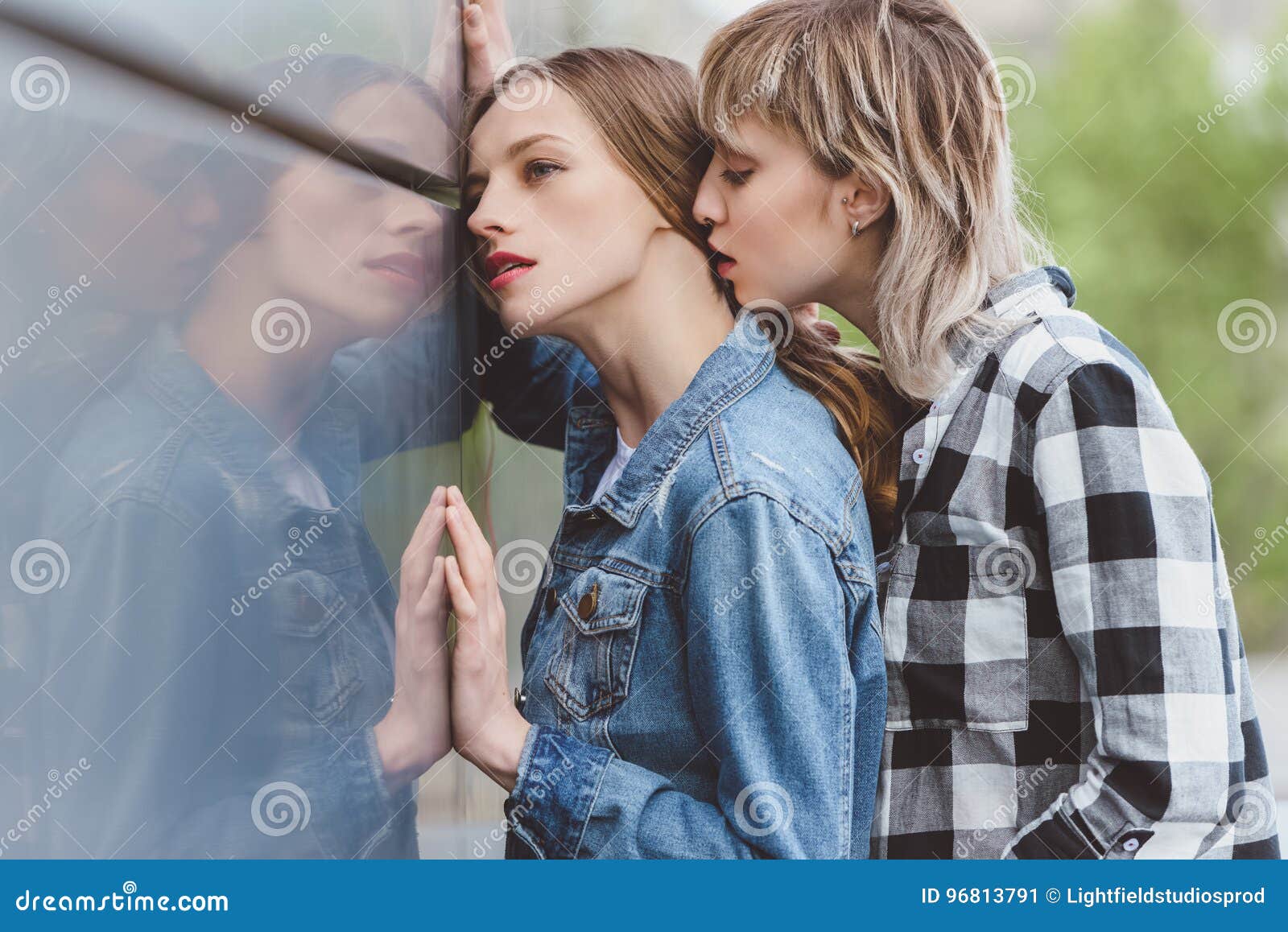 Young Sensual Lesbian Couple Embracing Outdoors Stock Image Image Of