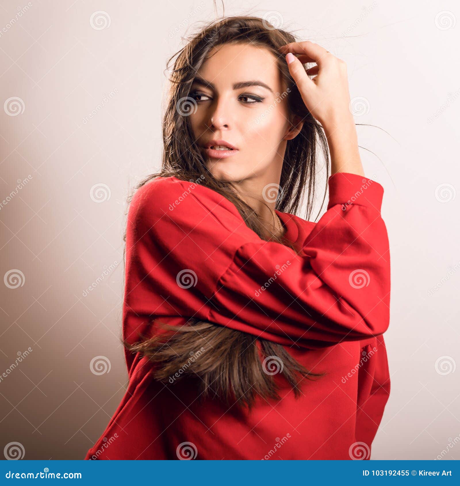 Young Sensual Model Woman in Red Pose in Studio. Stock Image - Image of ...