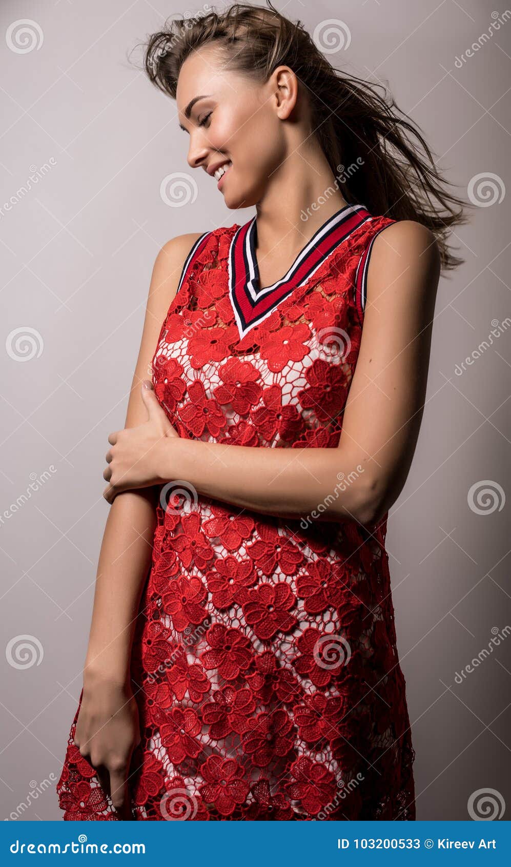 Young Sensual Model Woman in Red Pose in Studio. Stock Image - Image of ...