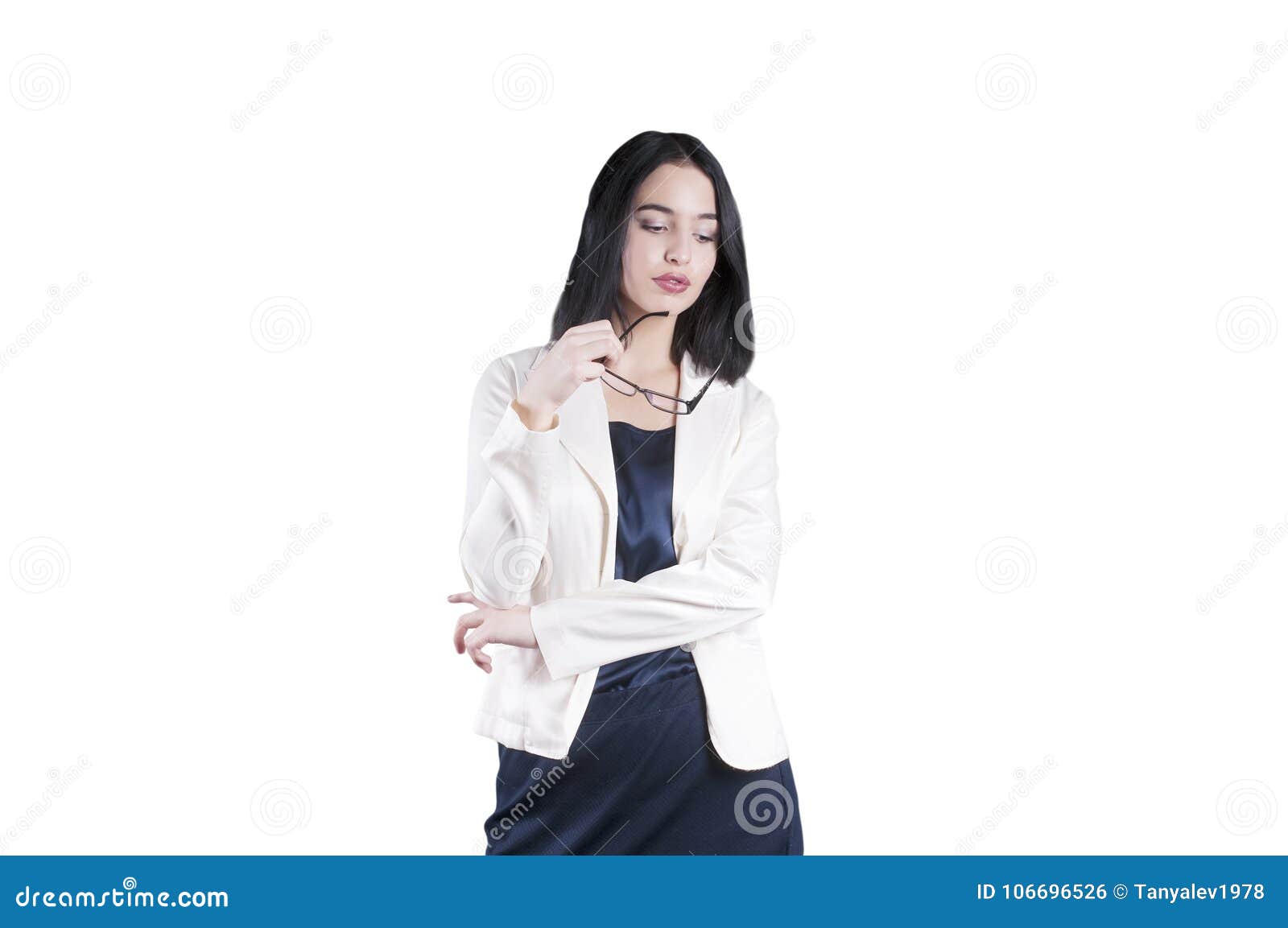 Young Serious Businesswoman Holding Isolated Lady, Expert Stock Photo ... Young Serious Businesswoman Holding Isolated Lady, Expert Stock Photo ...